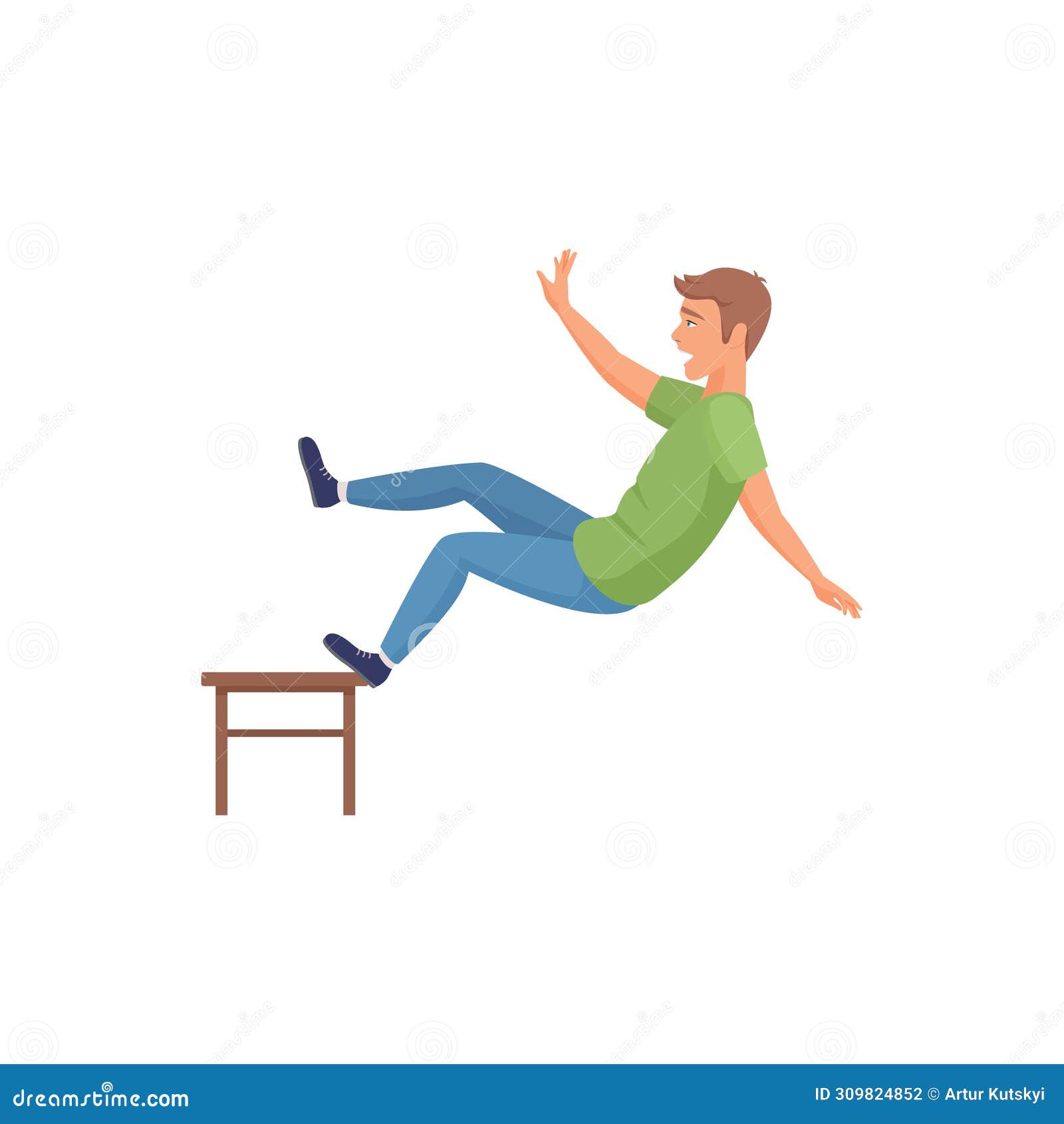 Man Falling from Wooden Stool, Home Fall Accident of Unhappy Guy Stock ...
