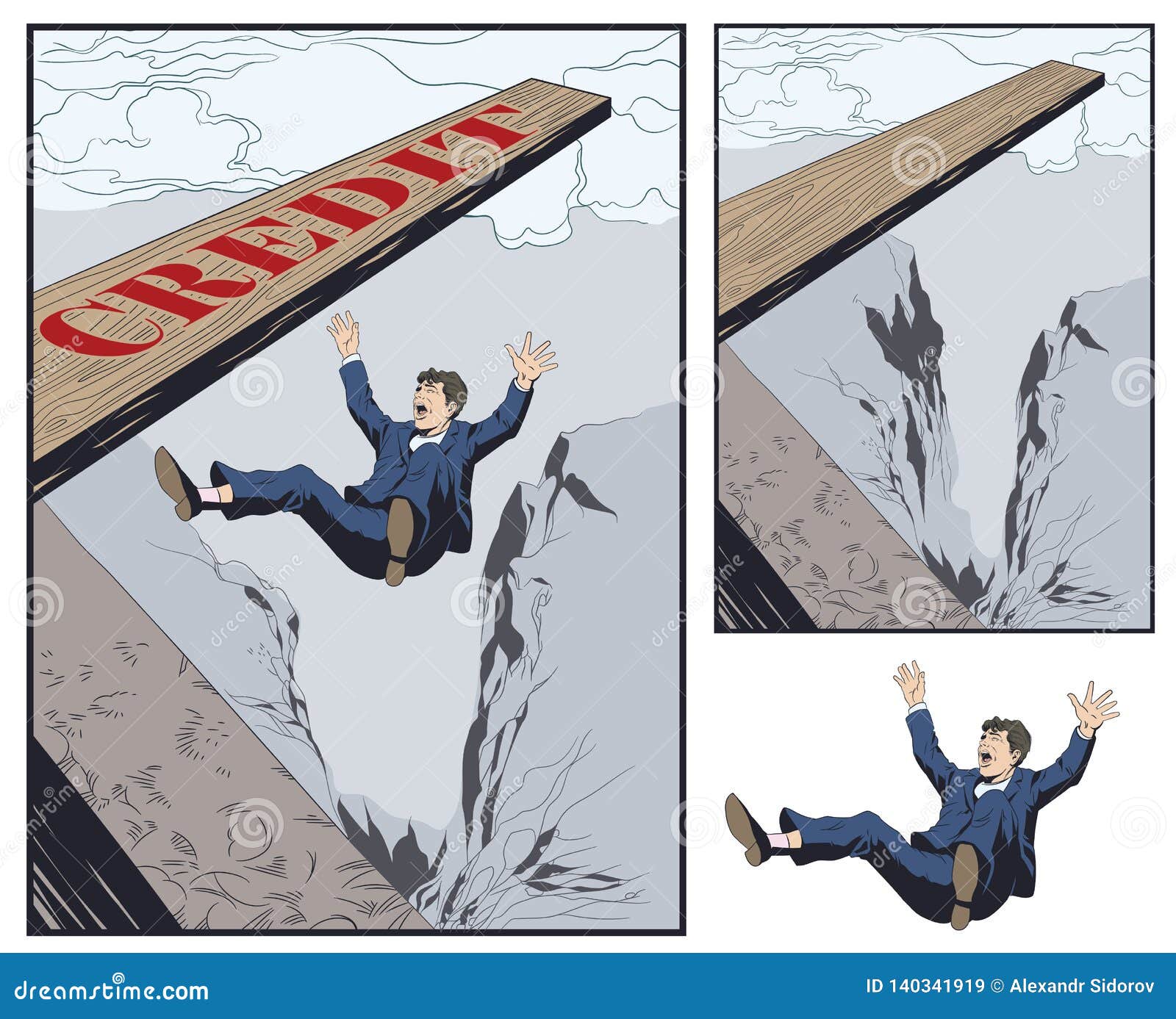 Man Falls into Abyss. Stock Illustration Stock Vector - Illustration of ...
