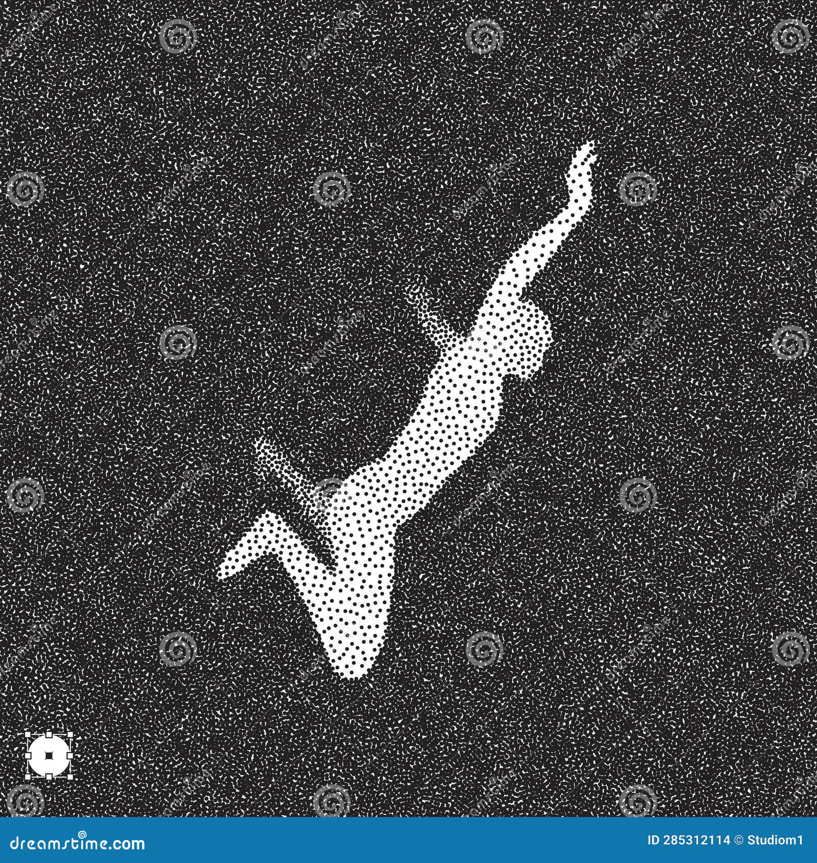 Man Falls Down from a Height. 3D Model of Man. Black and White Grainy ...