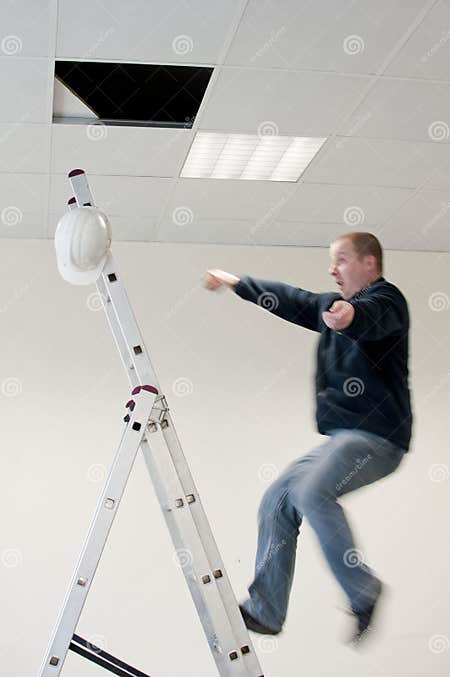 Man falls from ladder stock photo. Image of body, balance - 21875076