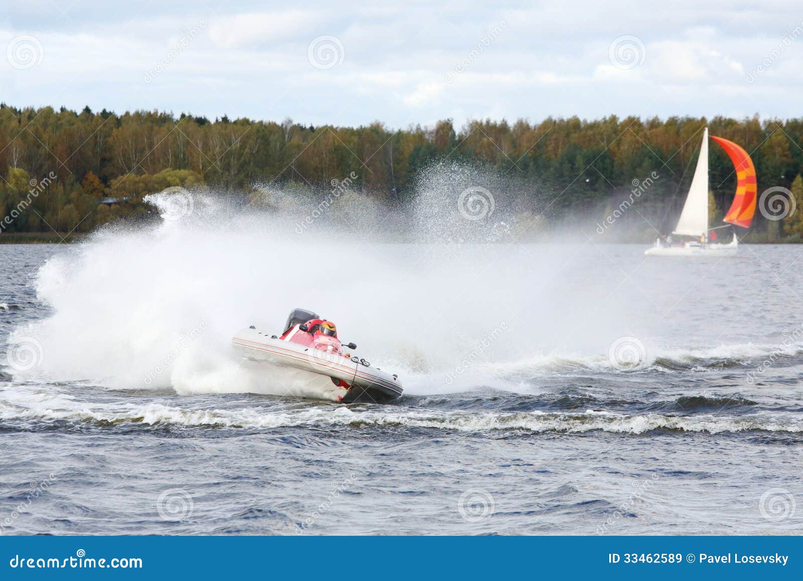 Man Fast Floats at Power Boat on River Stock Image - Image of powerboat ...
