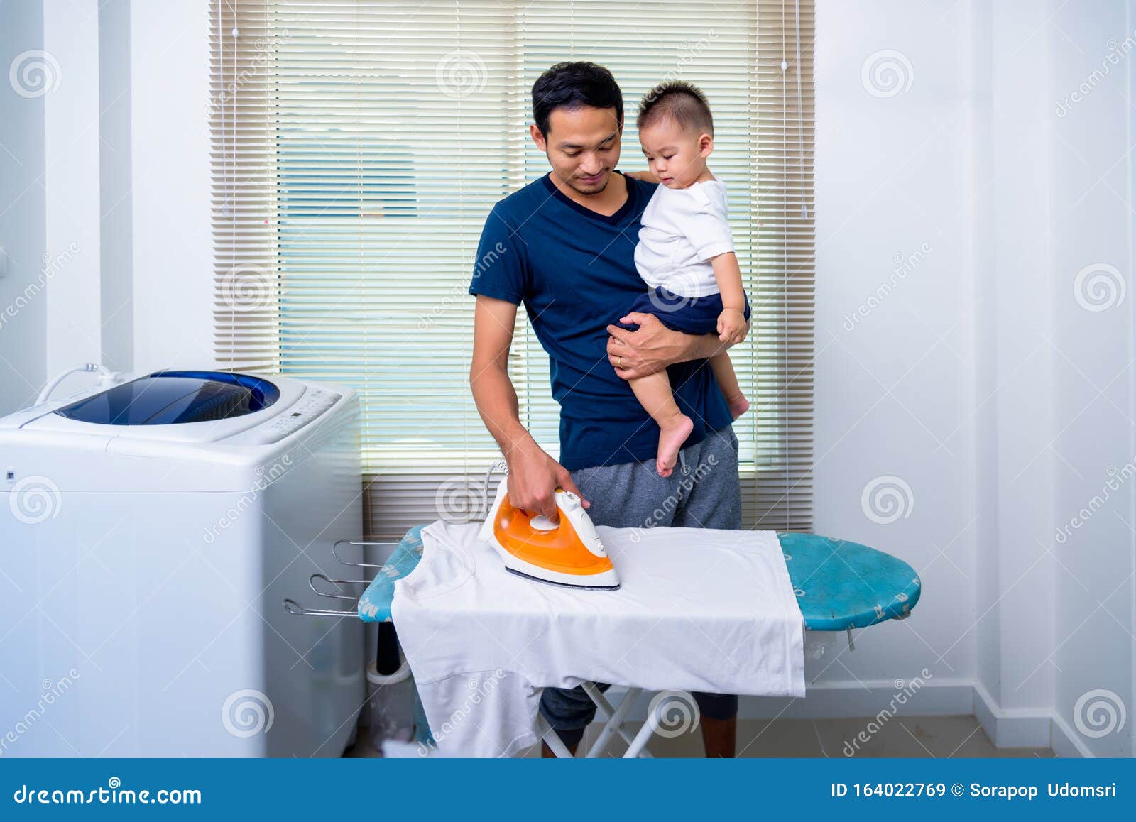 Man Father Ironing Clothes Son and Stock Image - Image of indoor ...