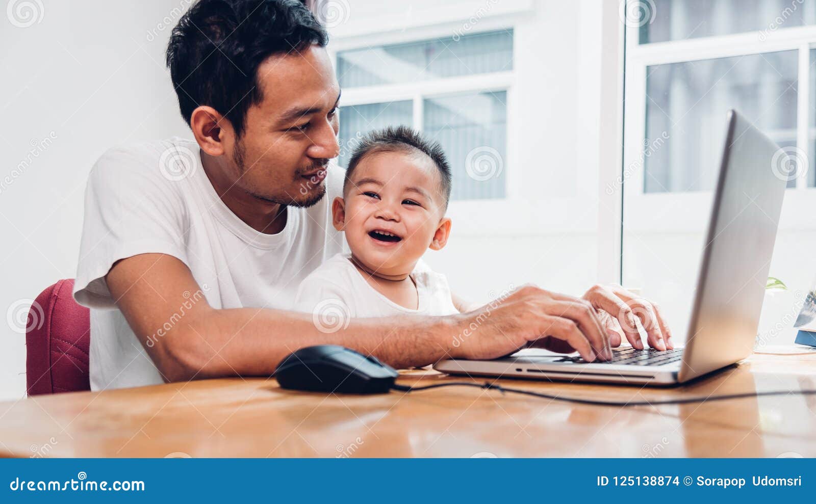 Man Father Using Working on Laptop Computer Stock Photo - Image of ...
