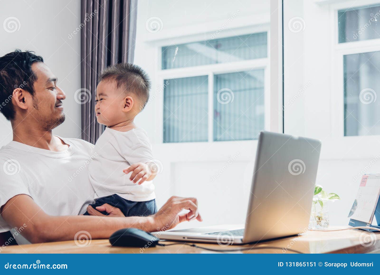 Man Father Using Working on Laptop Computer Stock Image - Image of ...