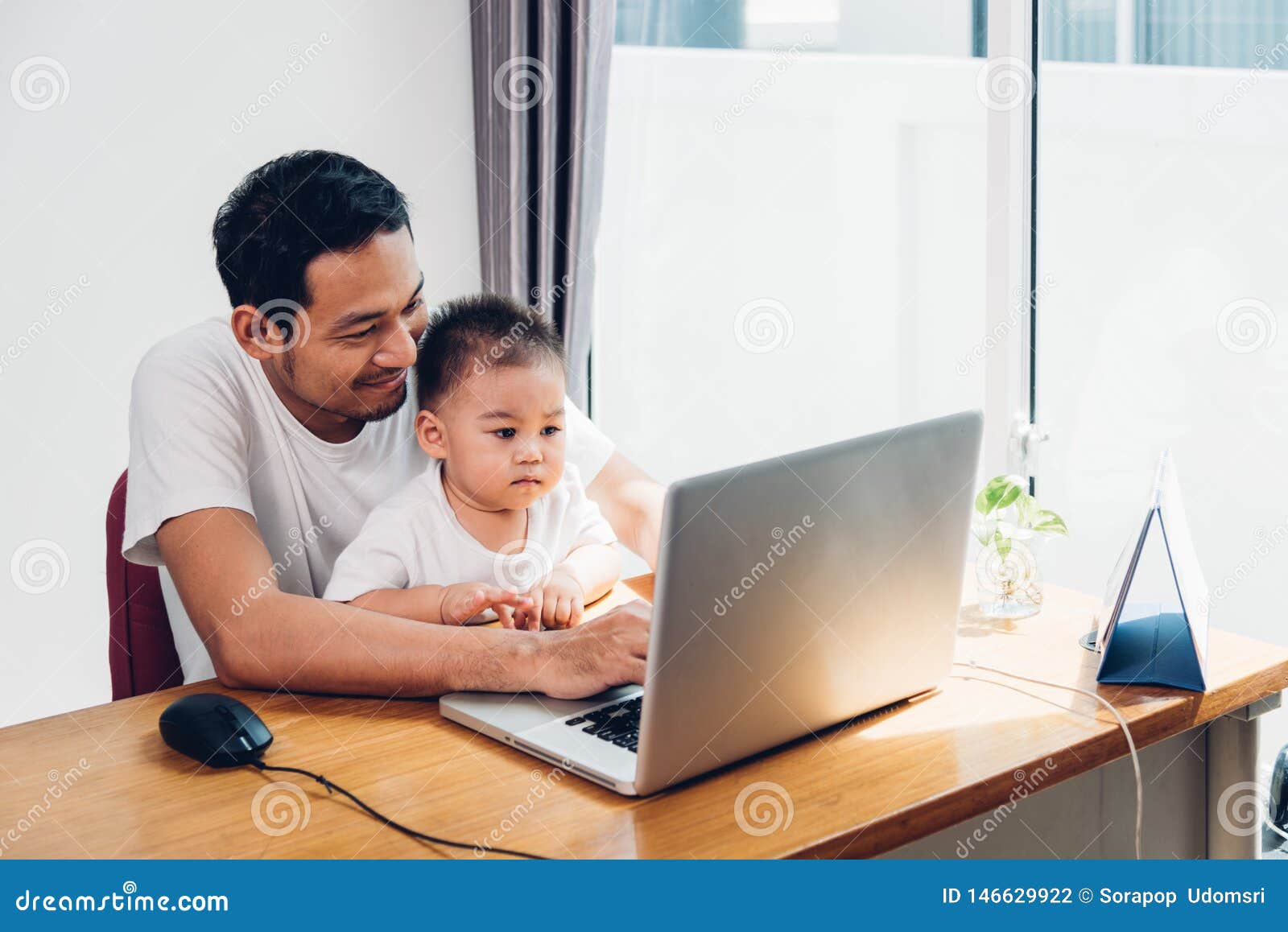 Man Father Using Working on Laptop Computer Stock Photo - Image of ...