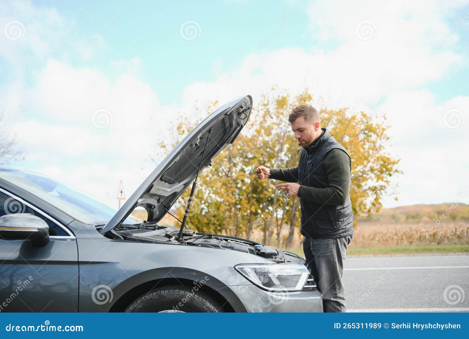 A Man Feel Stress because His Car is Broken Down Stock Image - Image of ...