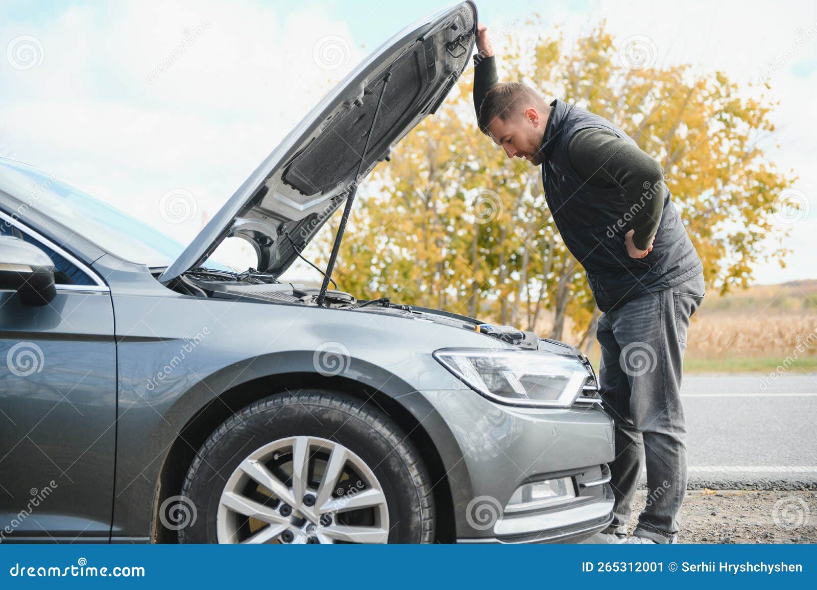 A Man Feel Stress because His Car is Broken Down Stock Image - Image of ...