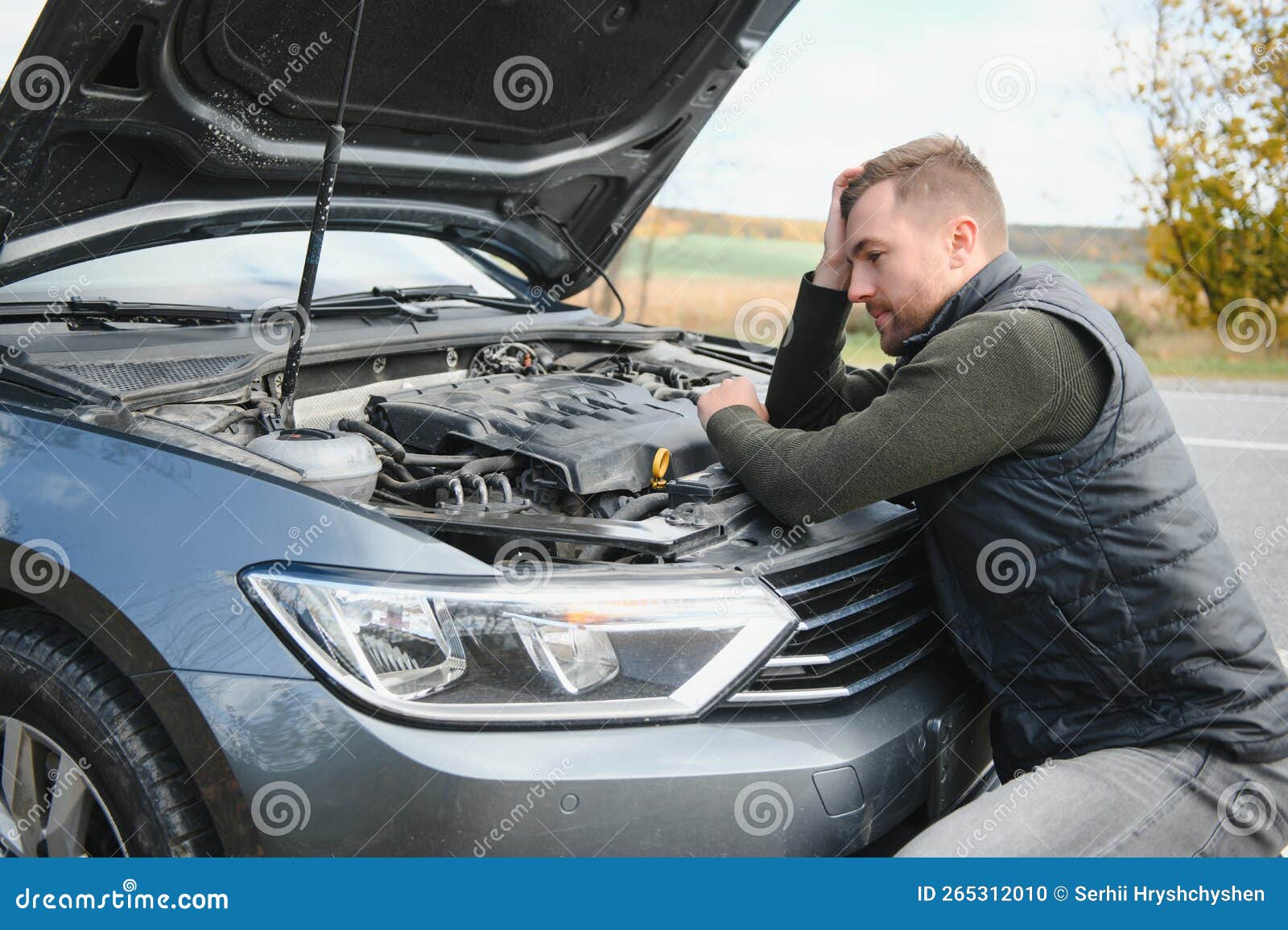 A Man Feel Stress because His Car is Broken Down Stock Photo - Image of ...