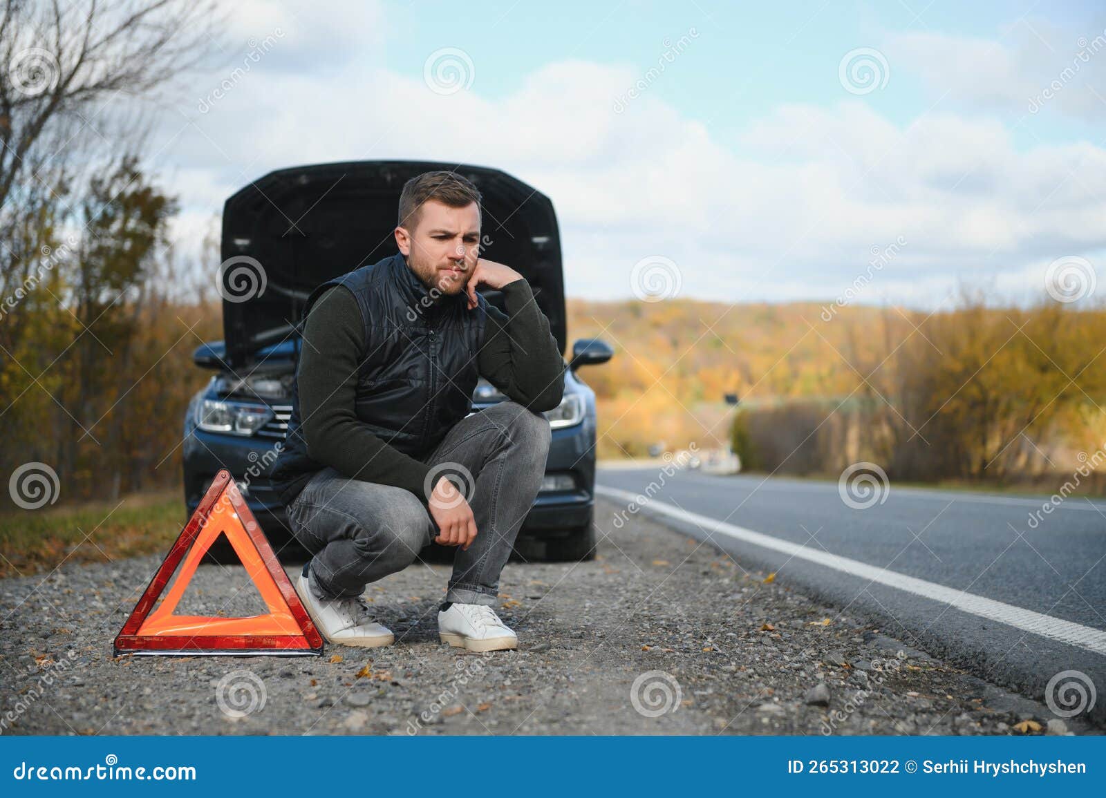A Man Feel Stress because His Car is Broken Down Stock Photo - Image of ...