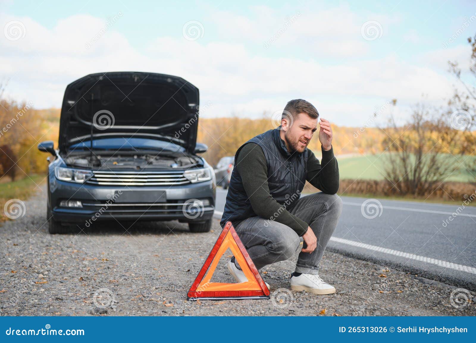 A Man Feel Stress because His Car is Broken Down Stock Photo - Image of ...