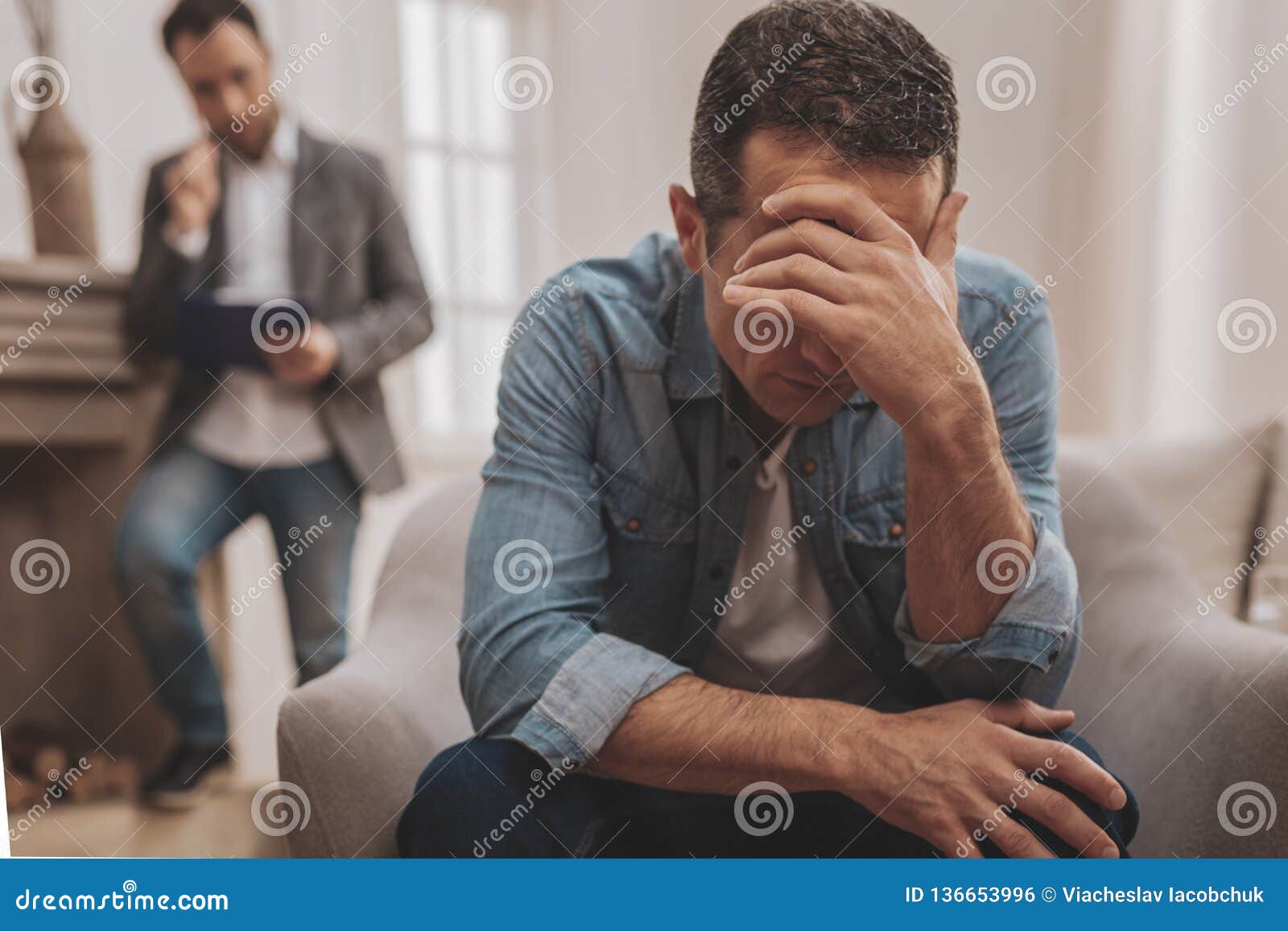 Man Feeling Awful Telling about Interpersonal Problems Stock Photo ...