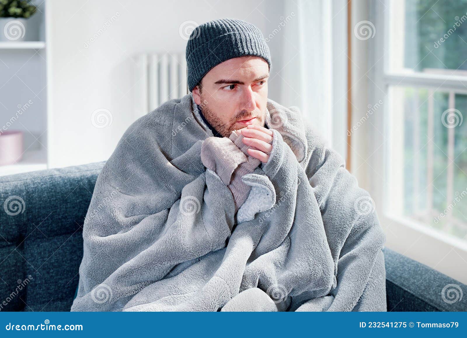 Man Feeling Cold at Home with Home Heating Trouble Stock Image - Image ...