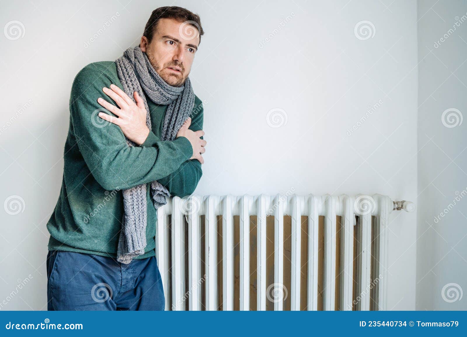 Man Feeling Cold at Home with Home Heating Trouble Stock Photo - Image ...
