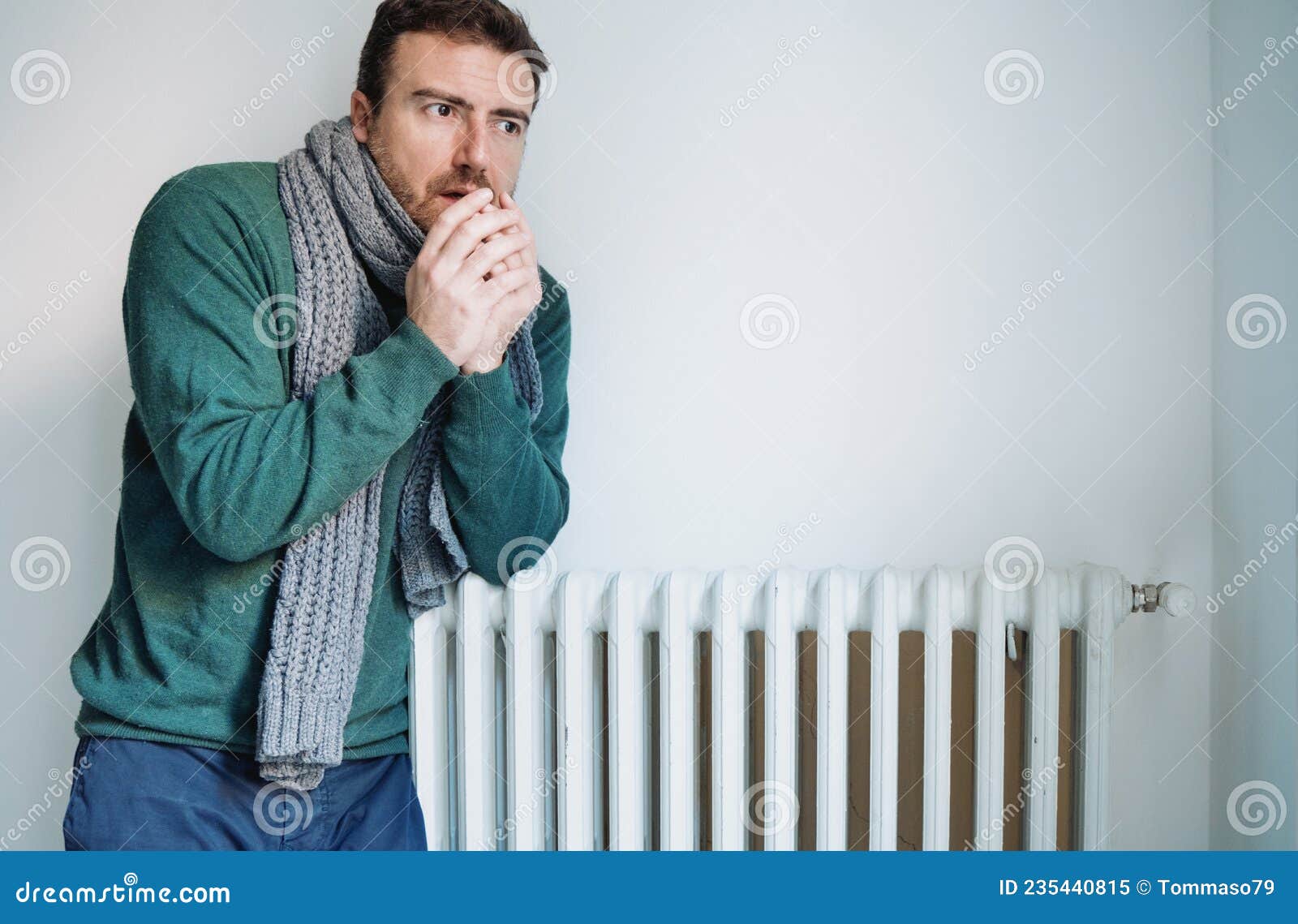 Man Feeling Cold at Home with Home Heating Trouble Stock Image - Image ...