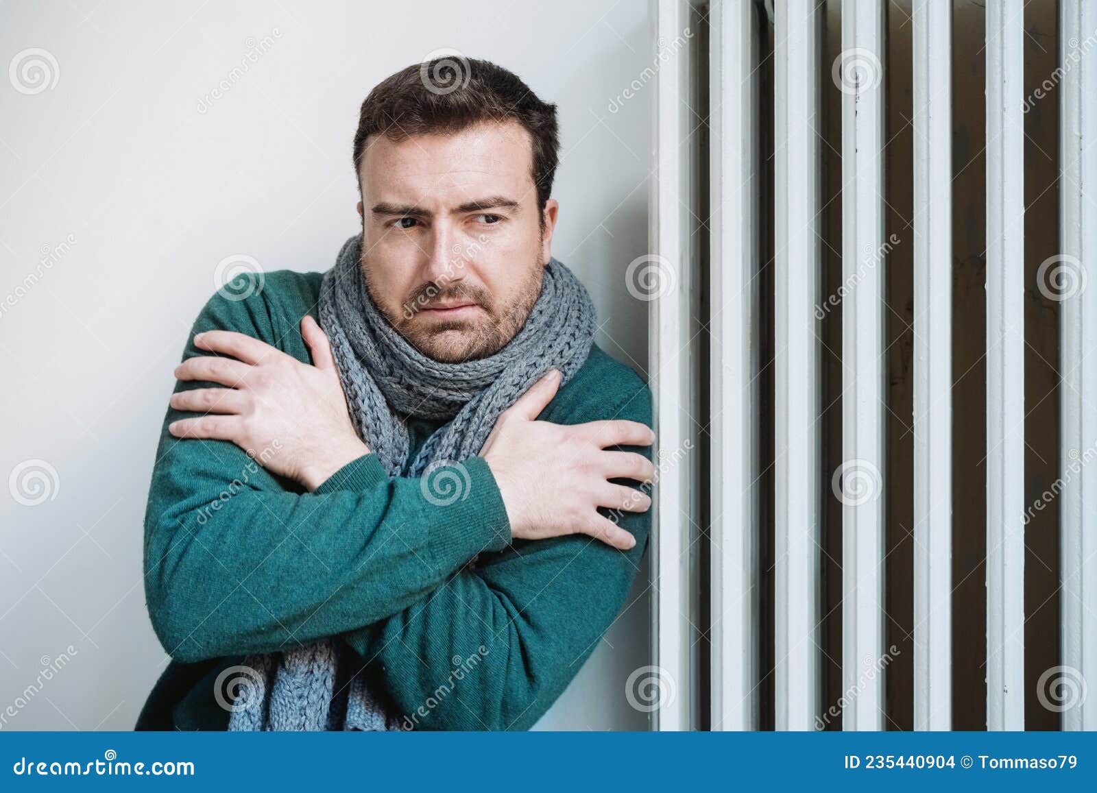 Man Feeling Cold at Home with Home Heating Trouble Stock Photo - Image ...