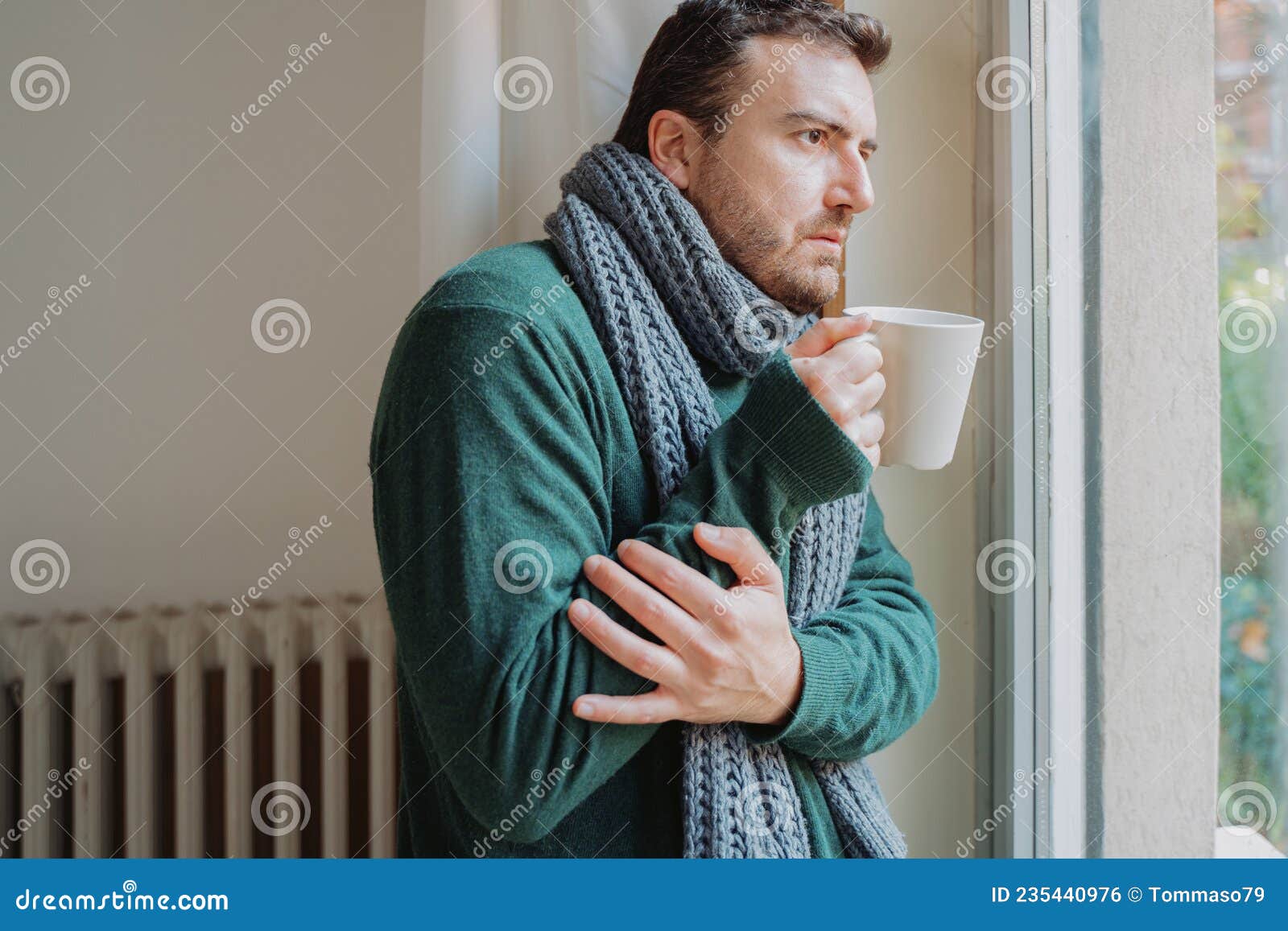 Man Feeling Cold at Home with Home Heating Trouble Stock Photo - Image ...