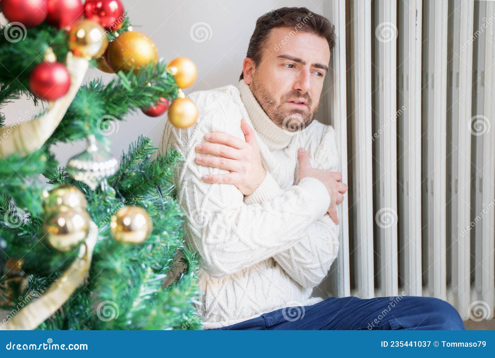 Man Feeling Cold at Home with Home Heating Trouble Stock Image - Image ...
