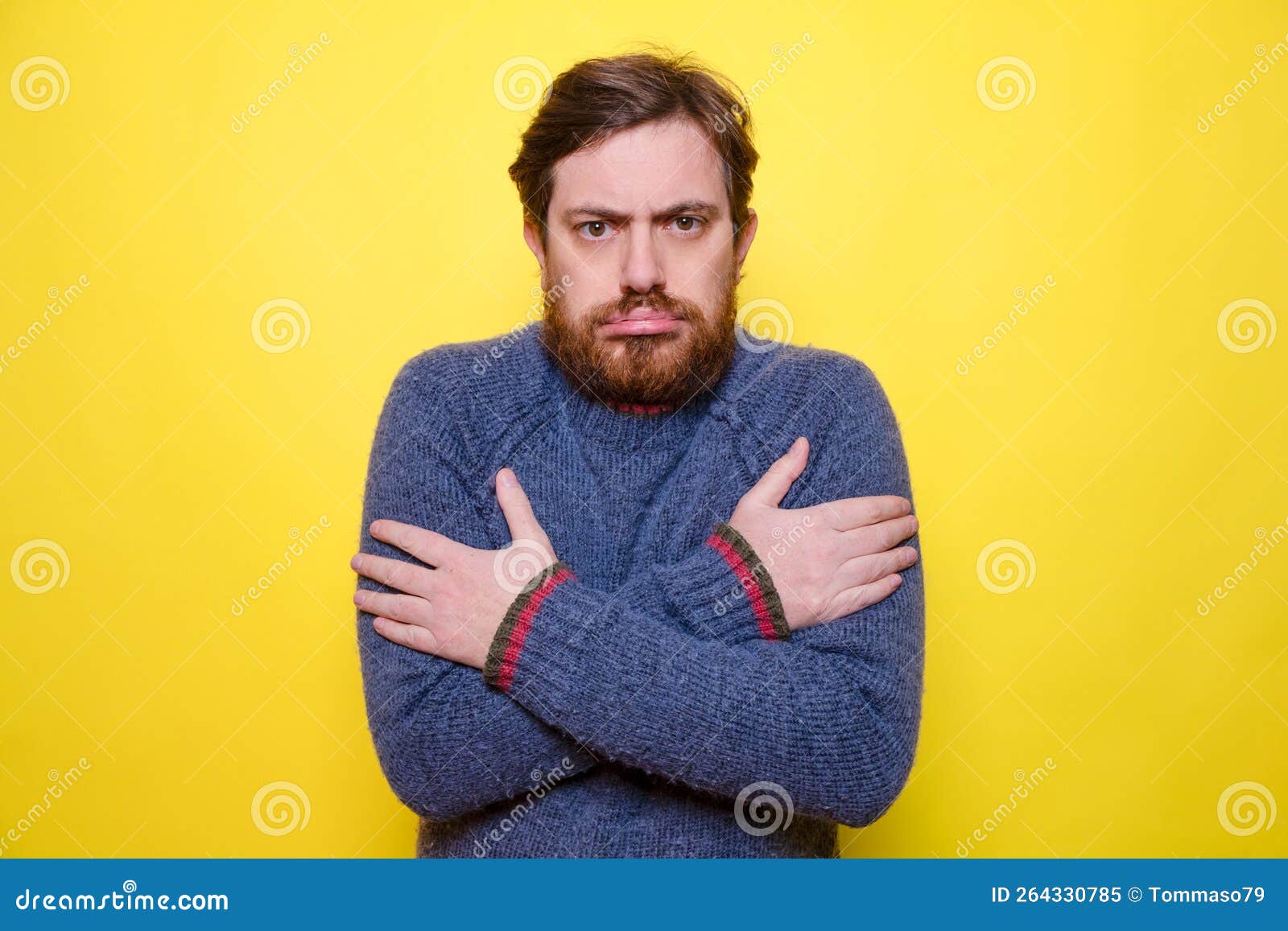 Man Feeling Cold and Shivering Isolated on Yellow Background Stock ...