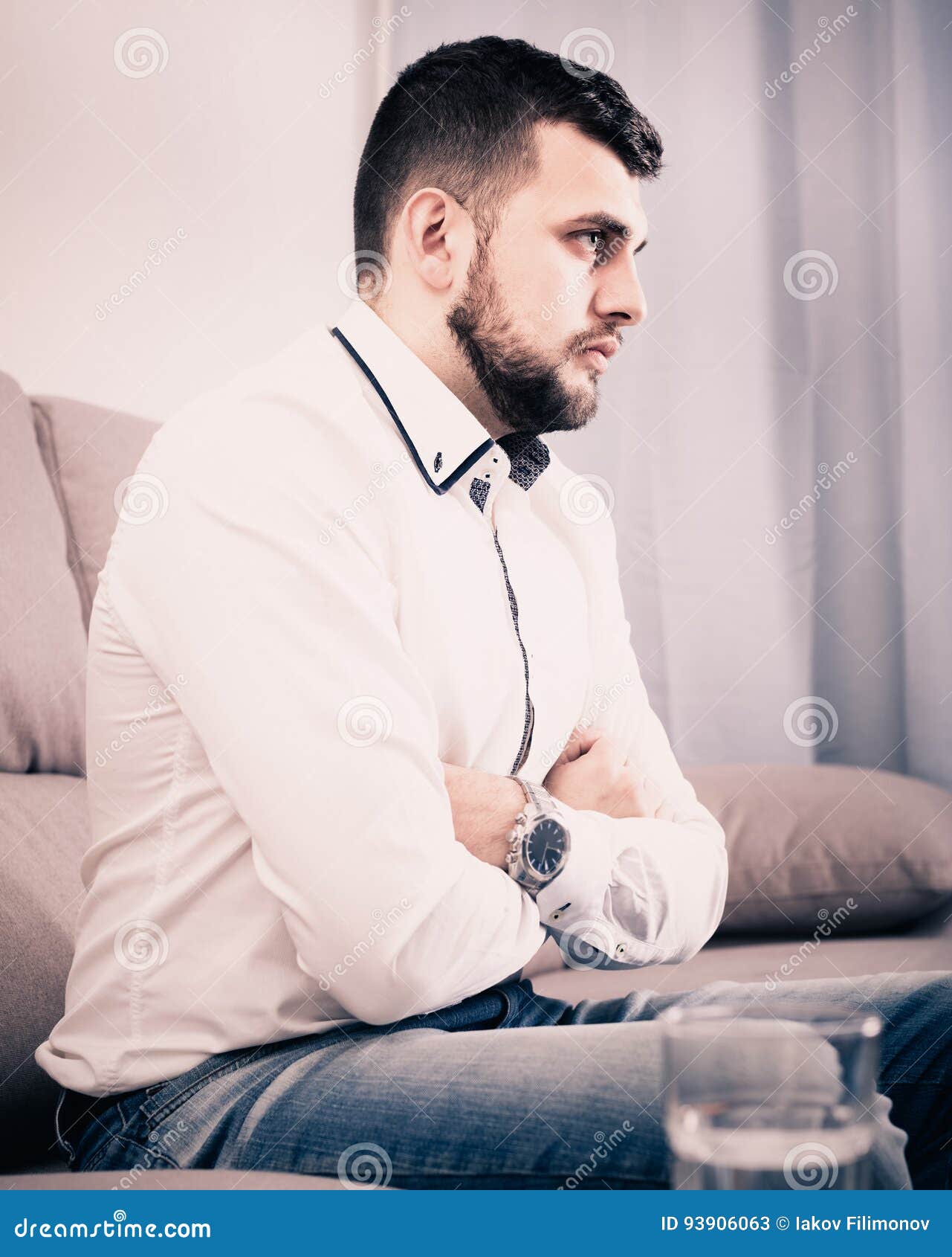 Man Feeling Distressed and Lonely Alone at Home Stock Image - Image of ...