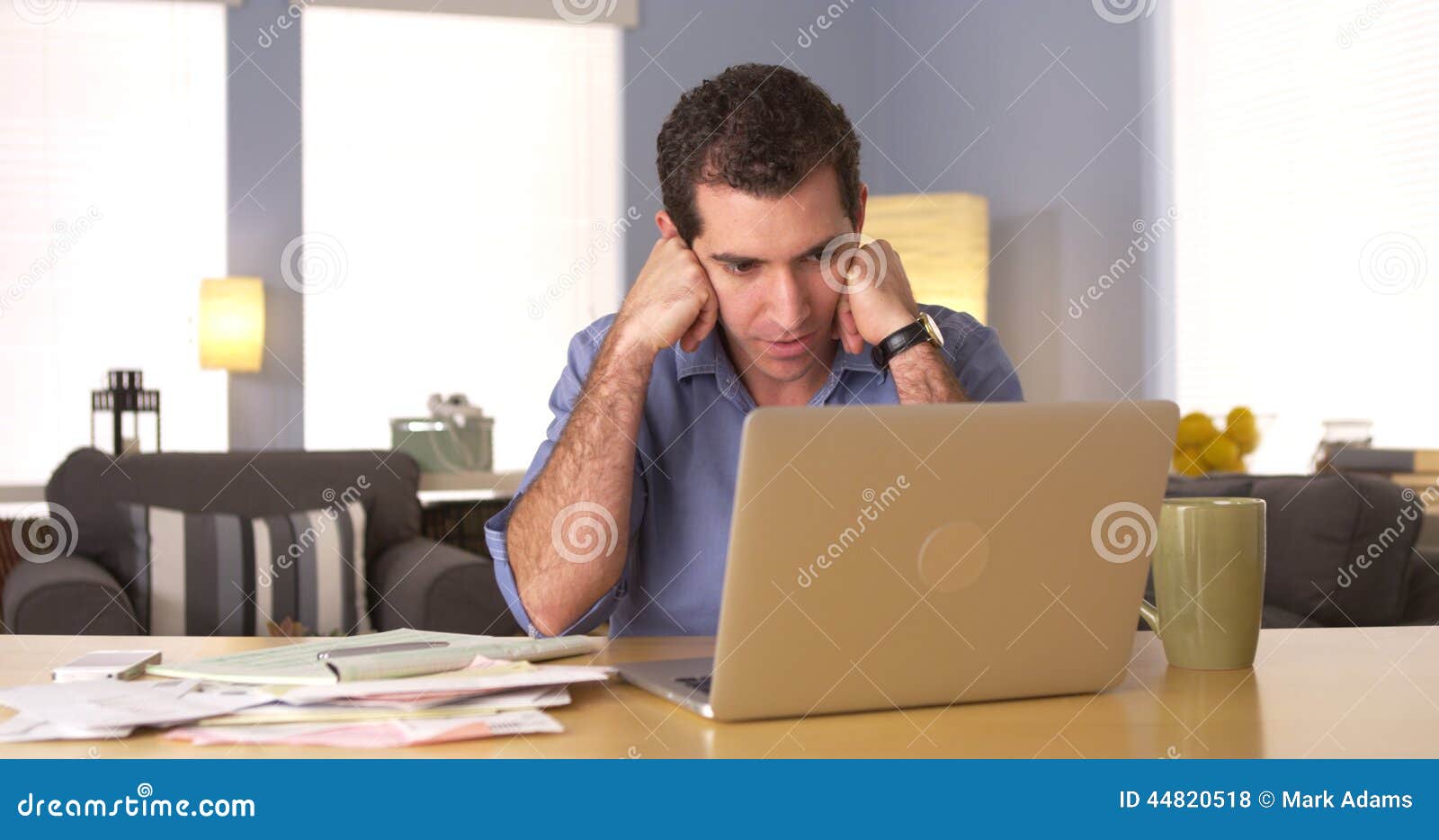 Man Feeling Frustrated with Bills Stock Photo - Image of accounting ...