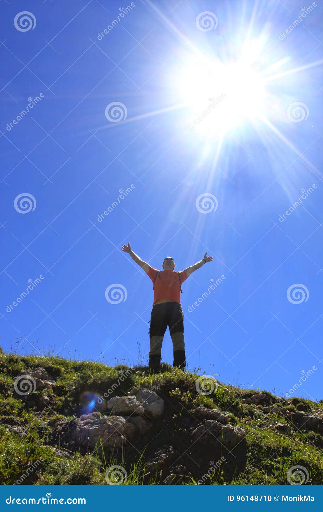 Man Feeling Happiness in the High of a Mountain Stock Photo - Image of ...