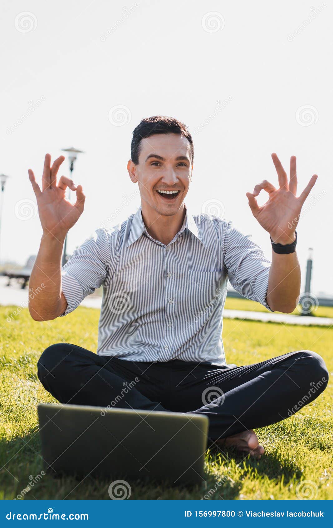 Man Feeling Happy about Working Out of Office Stock Photo - Image of ...