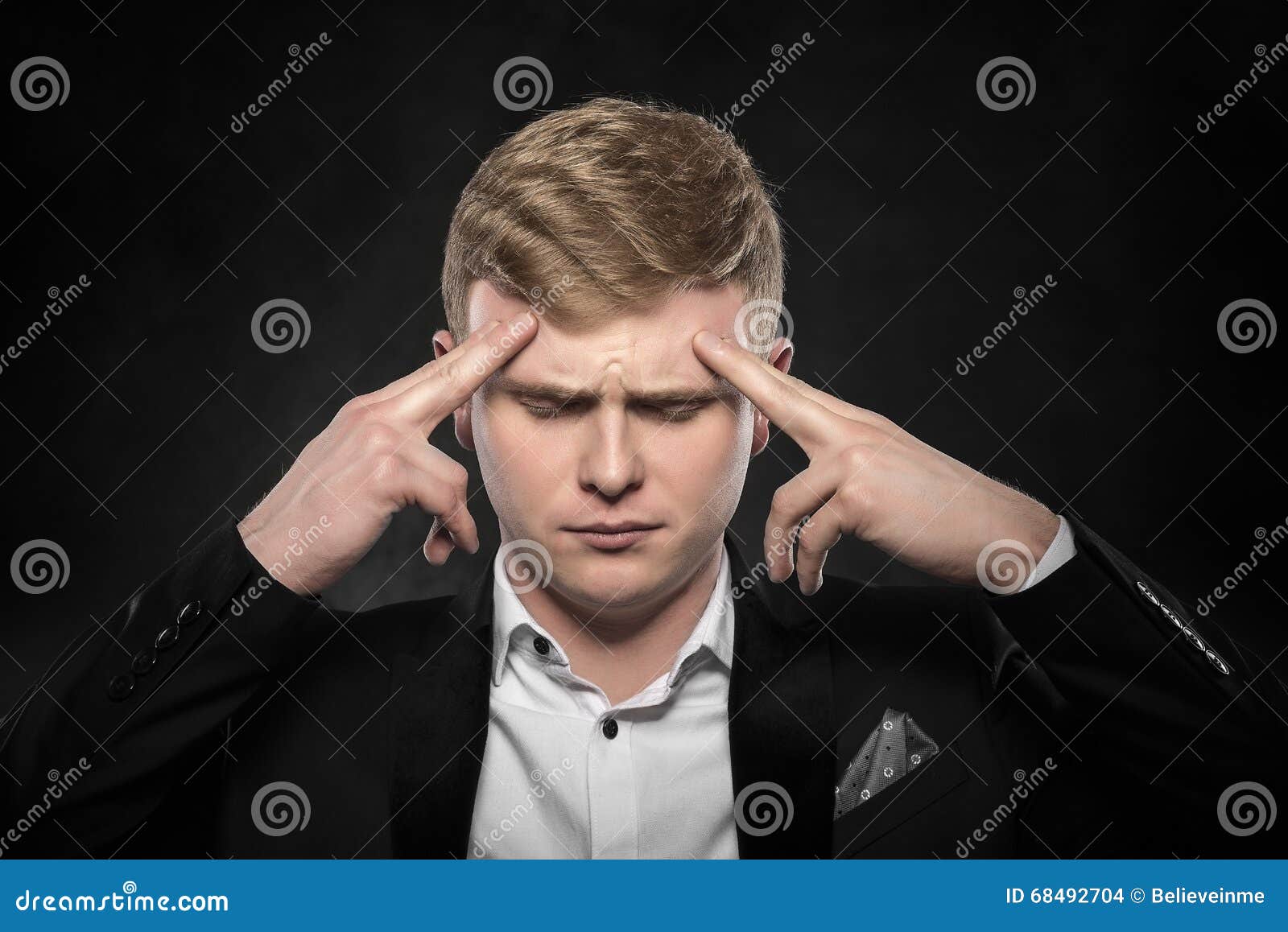 Man Feeling a Headache or Intensely Thinking. Stock Photo - Image of ...