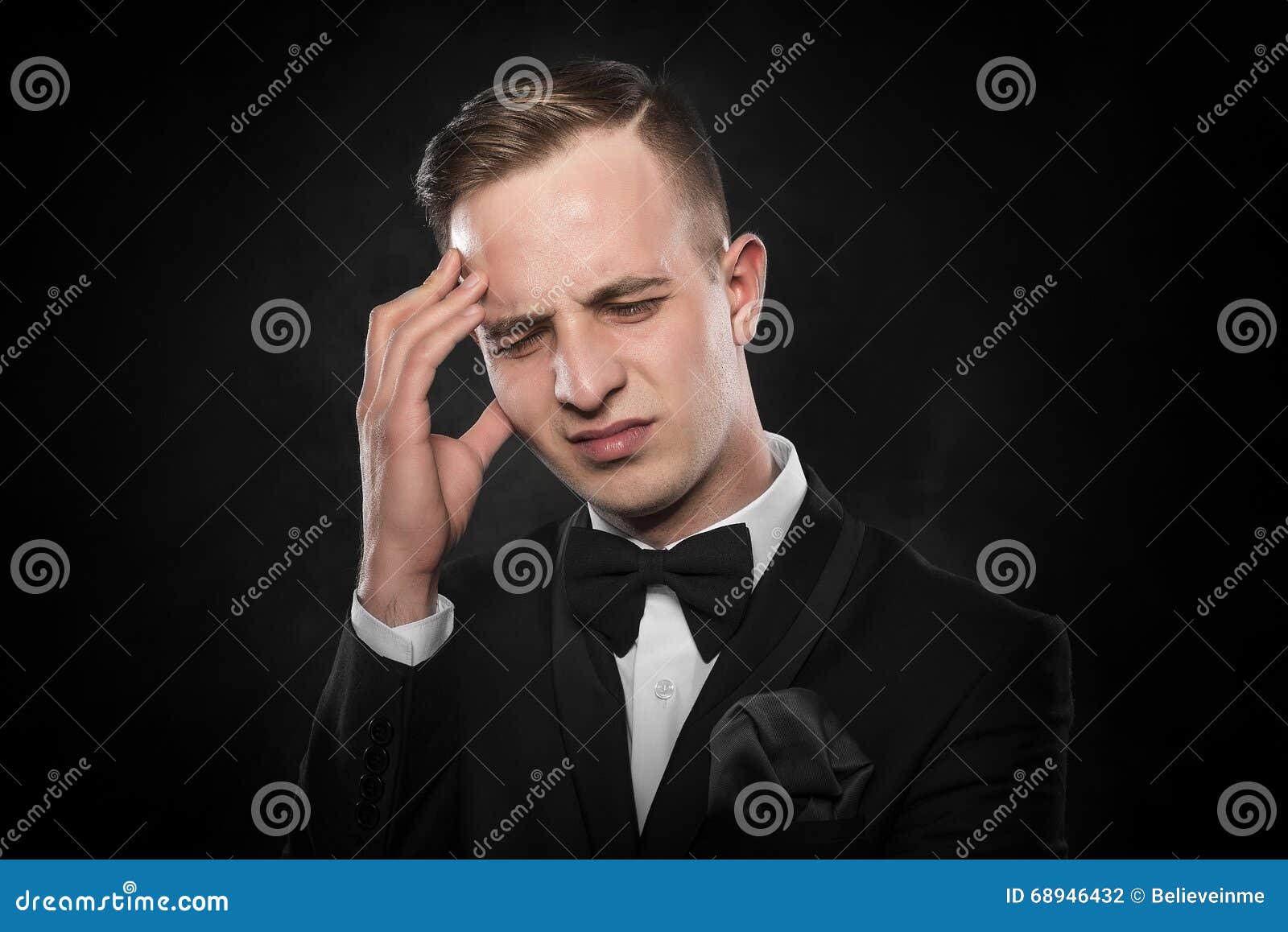 Man Feeling a Headache or Intensely Thinking. Stock Photo - Image of ...