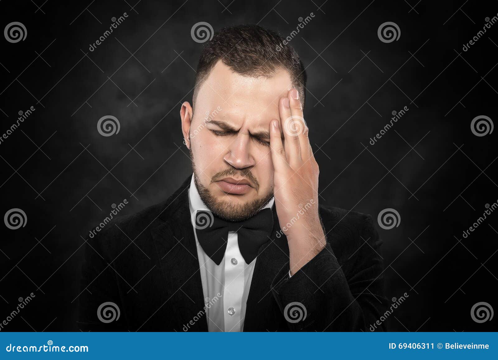 Man Feeling a Headache or Intensely Thinking. Stock Image - Image of ...