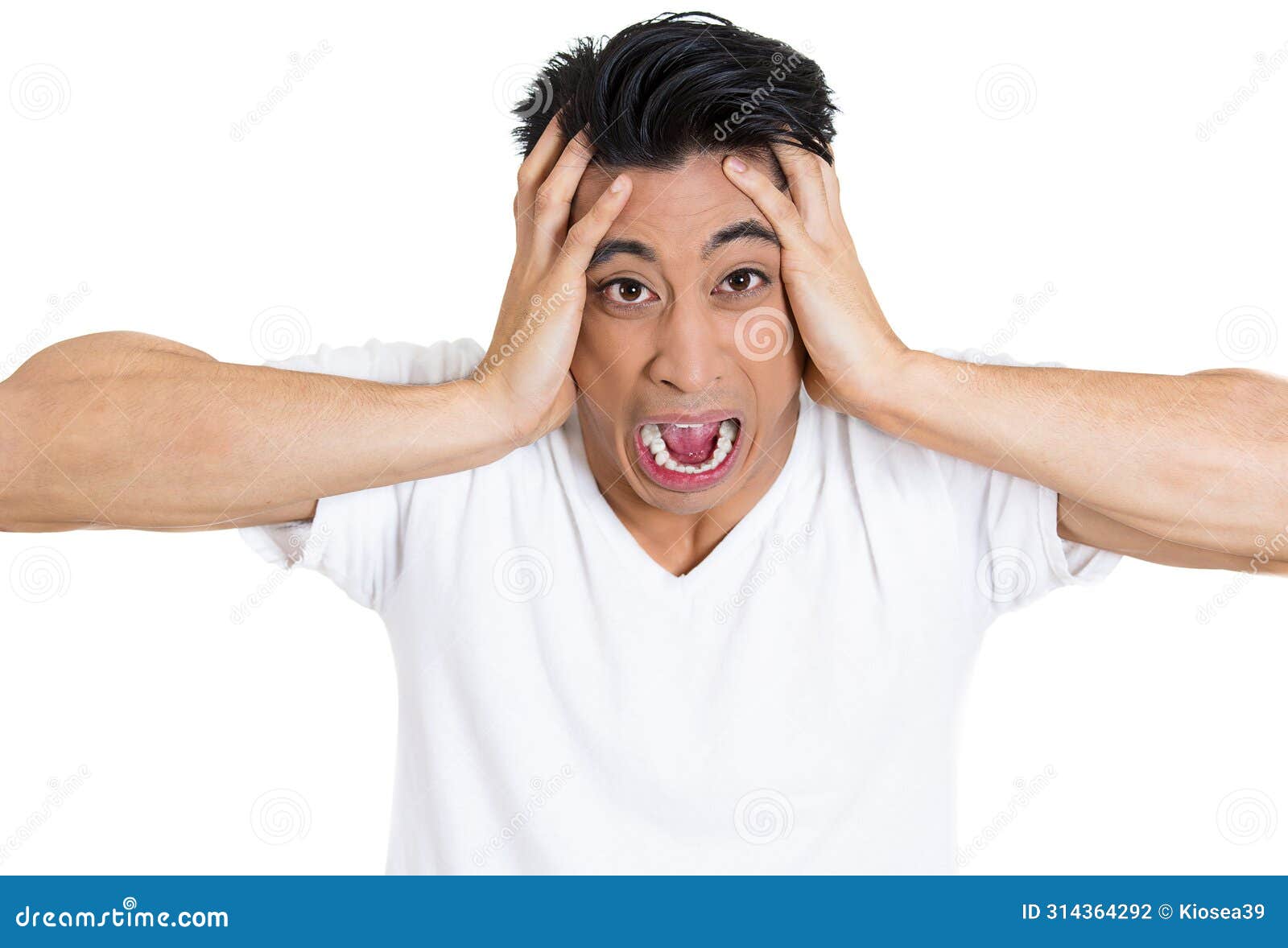 Man Feeling Stressed Suffering from Pain Screaming Desperate with Hands ...