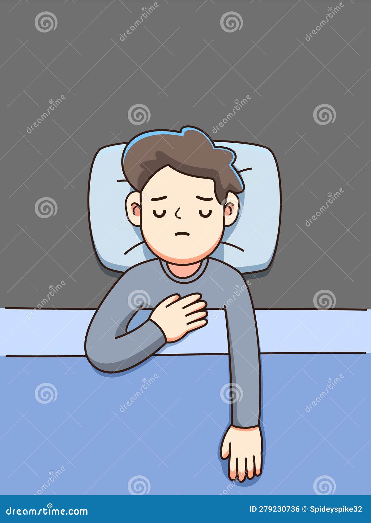 A Man is Feeling Unwell in His Bed. Isolated Vector Illustration Stock ...