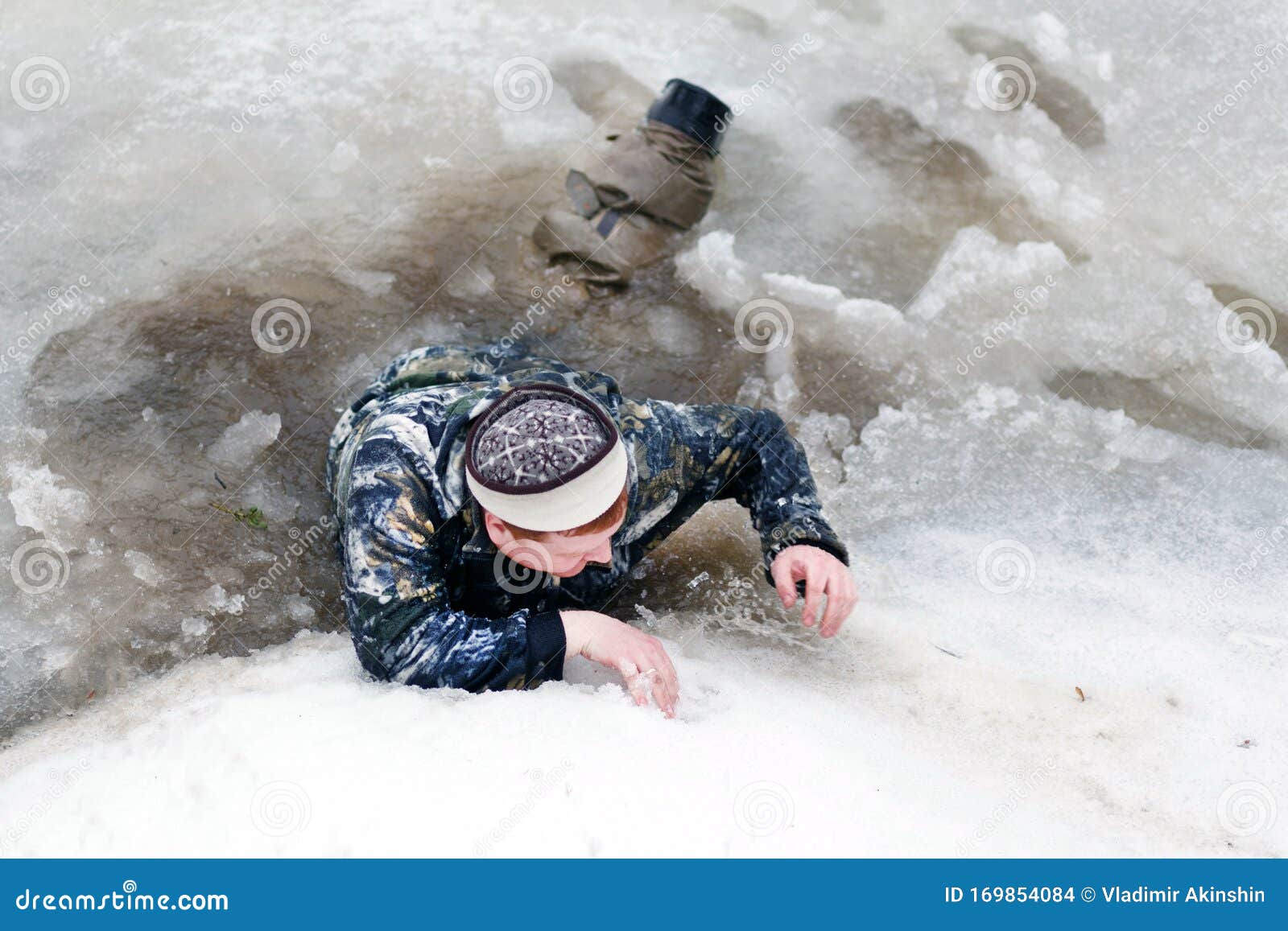 The Man Fell through the Ice Stock Photo - Image of help, cooling ...