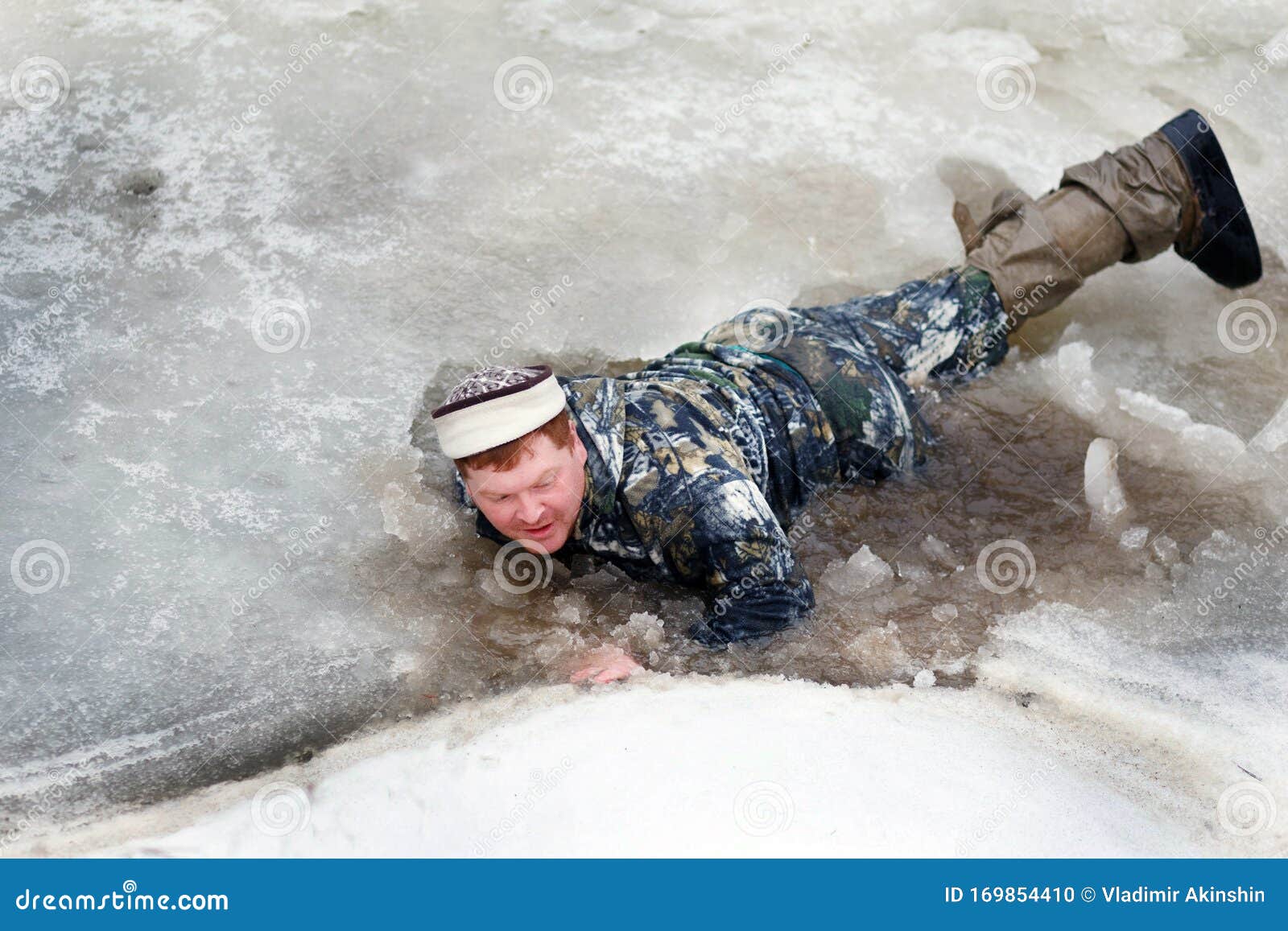 The Man Fell through the Ice Stock Photo - Image of help, fell: 169854410