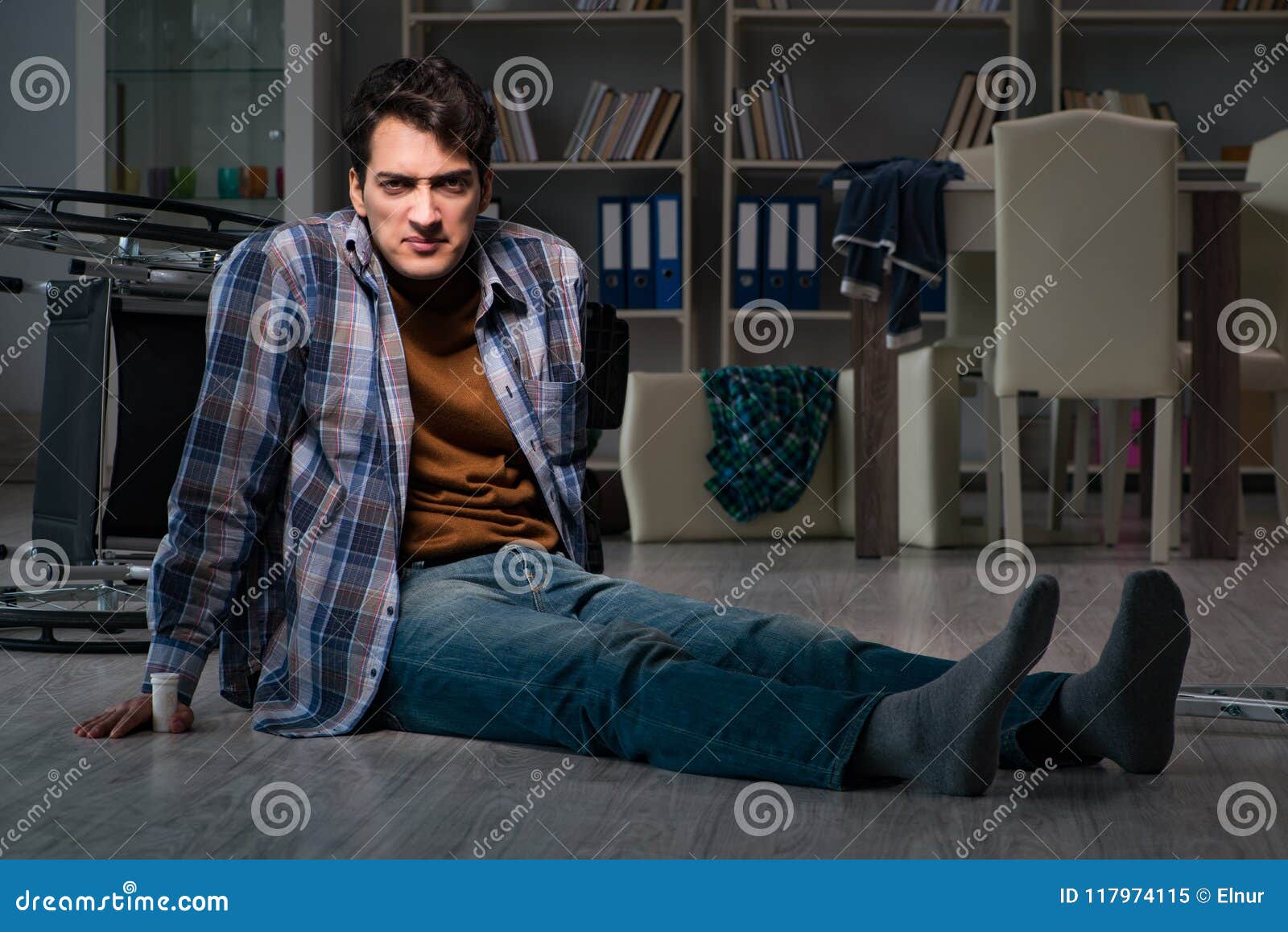 The Man Fell Off Wheelchair Sitting on the Floor Stock Image - Image of ...