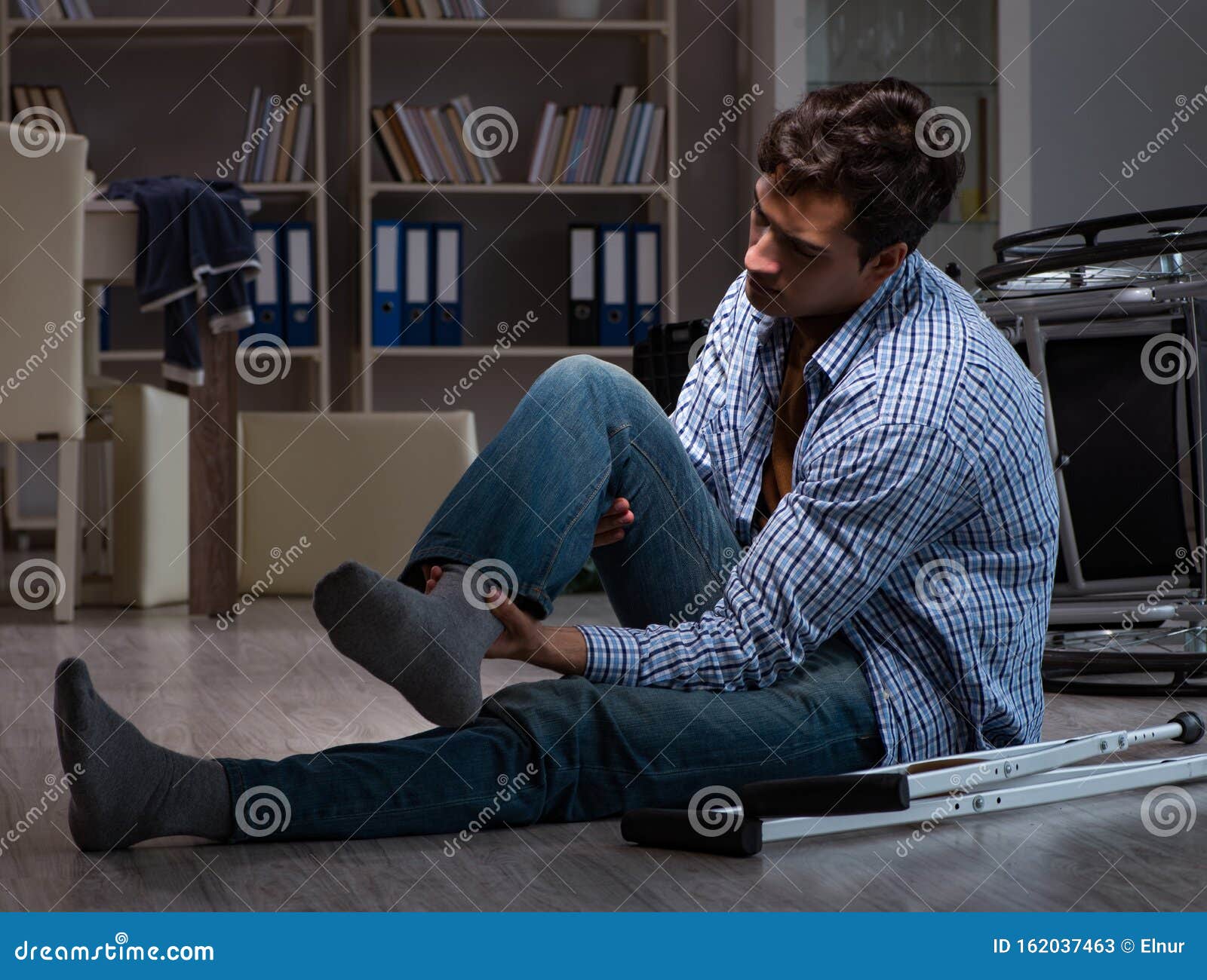Man Fell Off Wheelchair Sitting on the Floor Stock Image - Image of ...