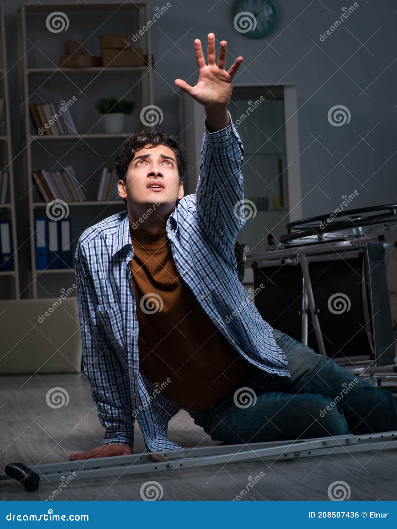 Man Fell Off Wheelchair Sitting on the Floor Stock Photo - Image of ...