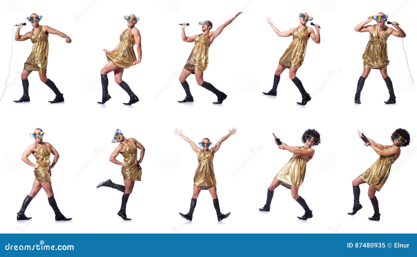 The Man in Female Clothing Singing with Mic Stock Image - Image of male ...