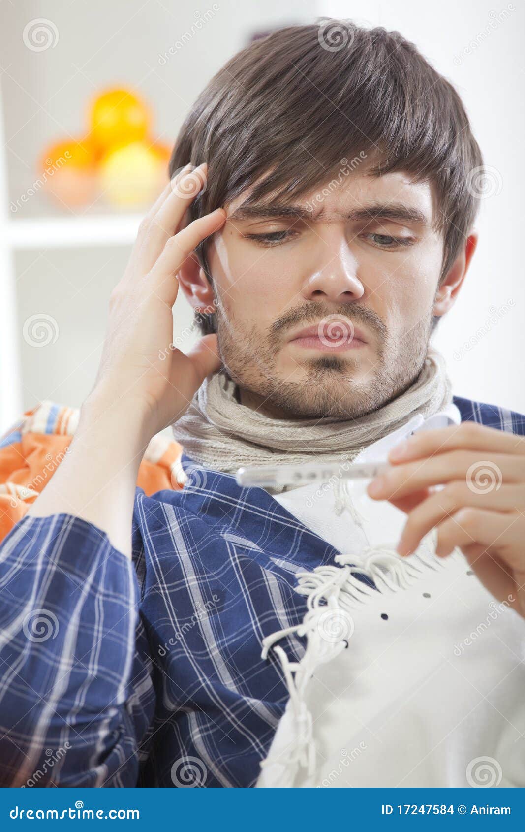 Man with fever in bed stock photo. Image of fever, measurement - 17247584