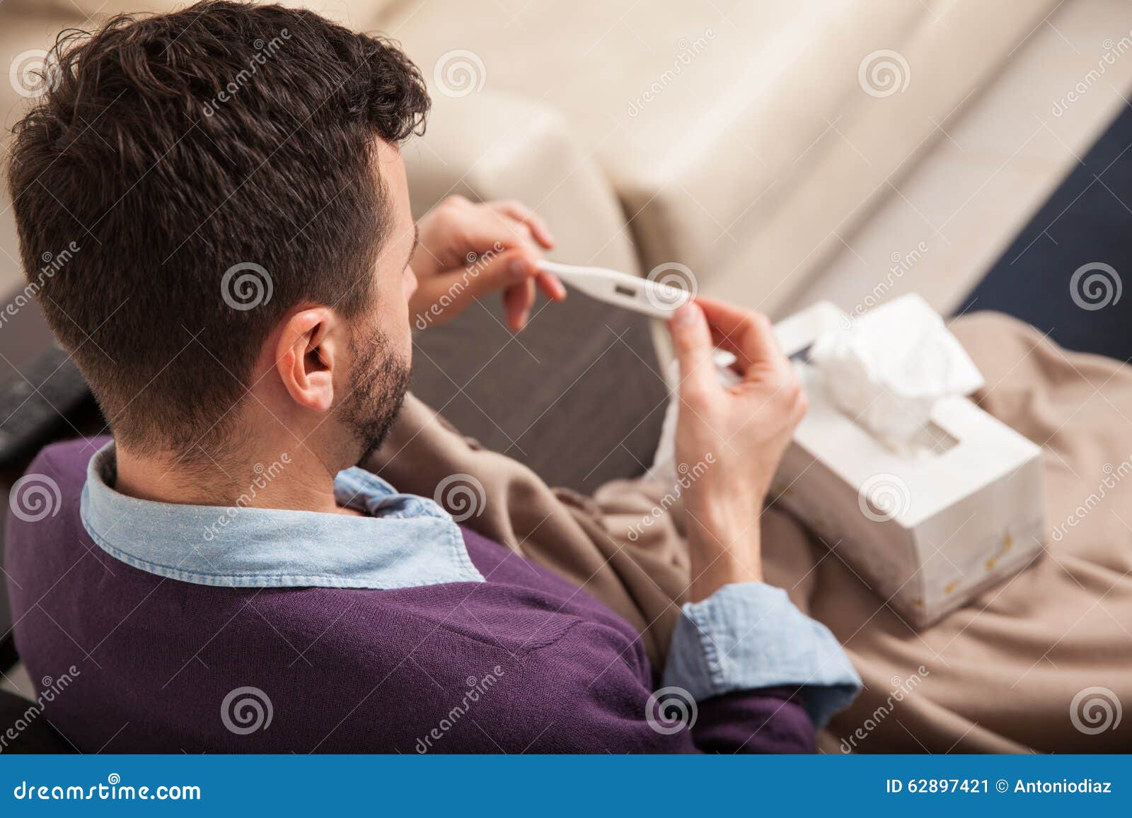 Man with Fever Checking Temperature Stock Image - Image of portrait ...