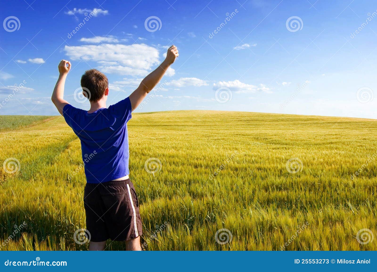 Man on field. stock image. Image of orange, cloud, happy - 25553273