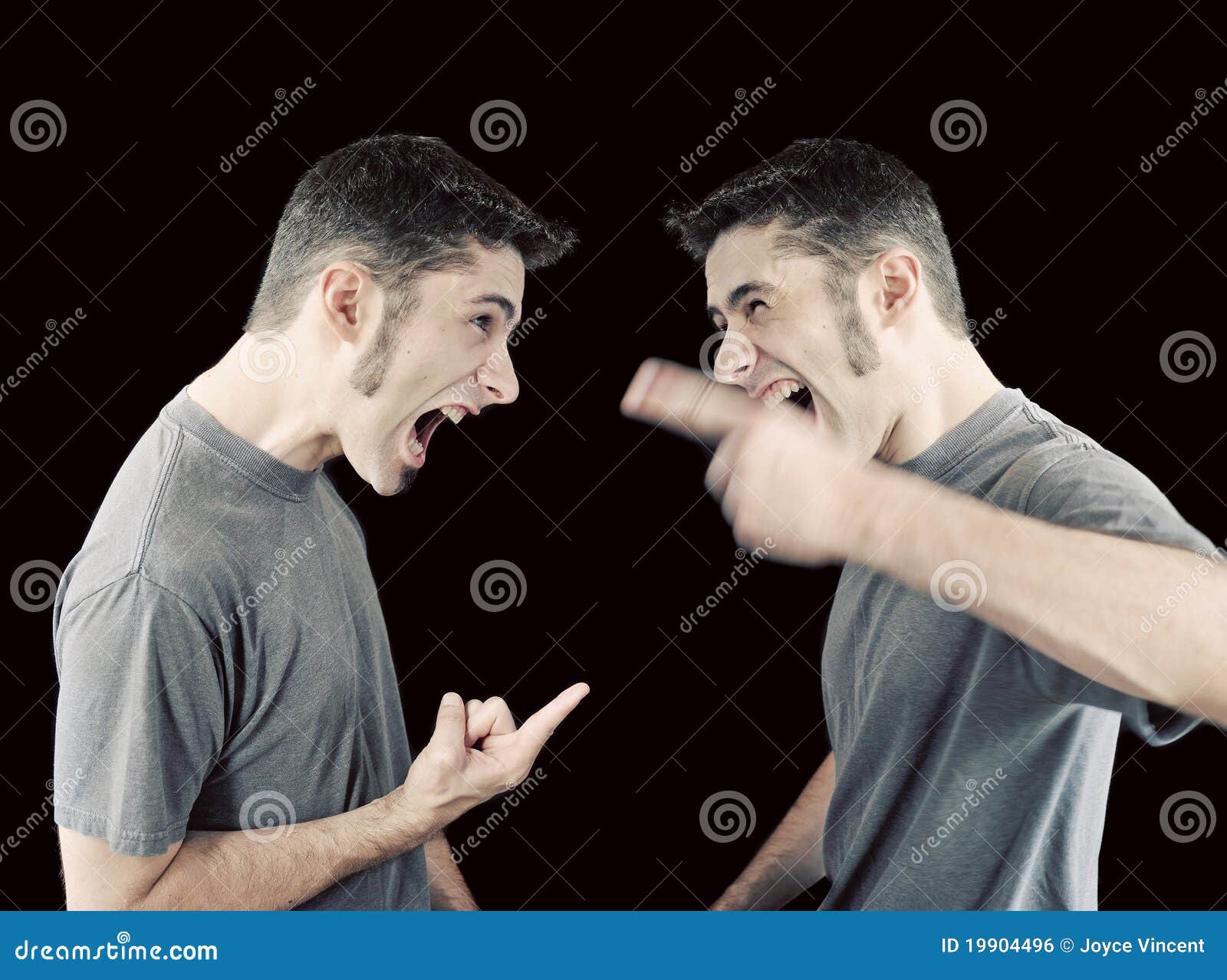 Man fighting with himself stock photo. Image of mean - 19904496