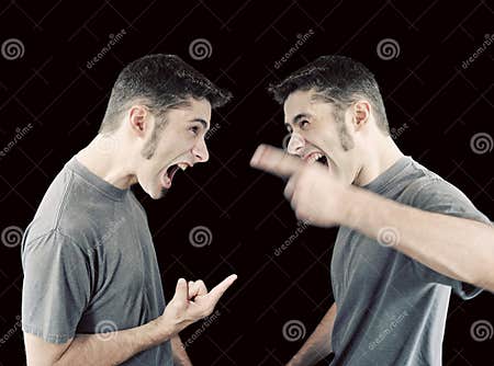 Man fighting with himself stock photo. Image of mean - 19904496