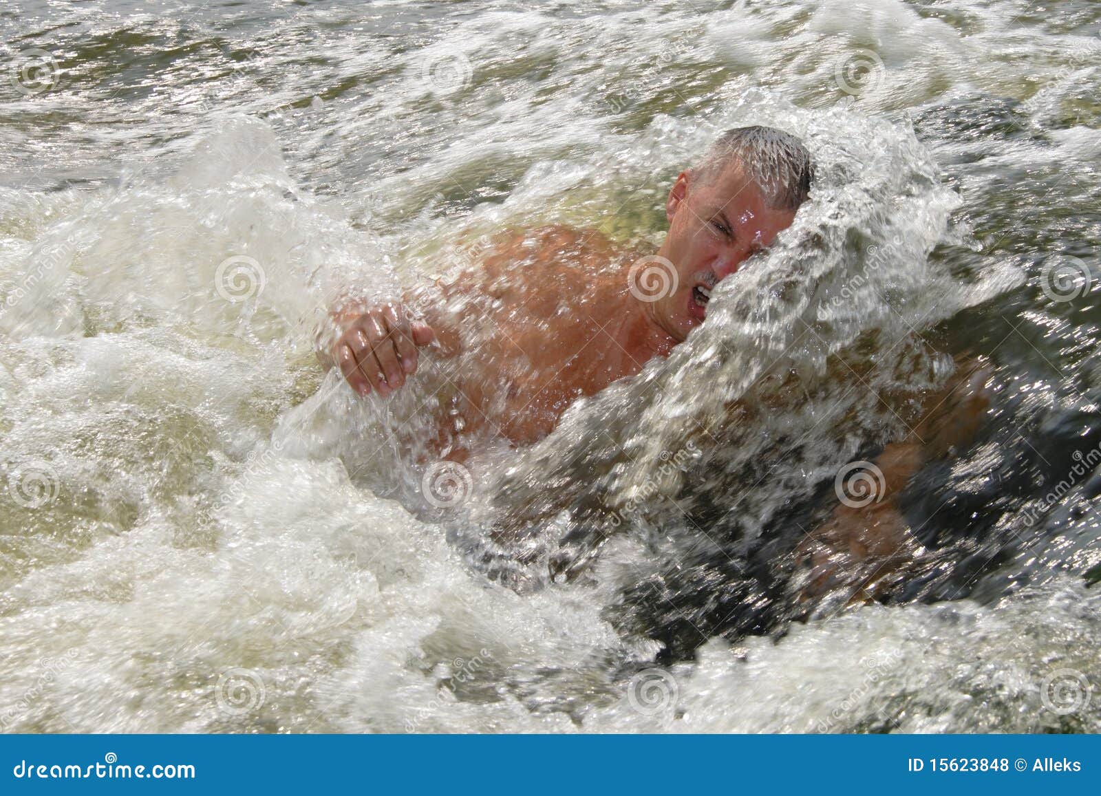 Man Fighting with Water Stream Stock Photo - Image of mouth, recreation ...