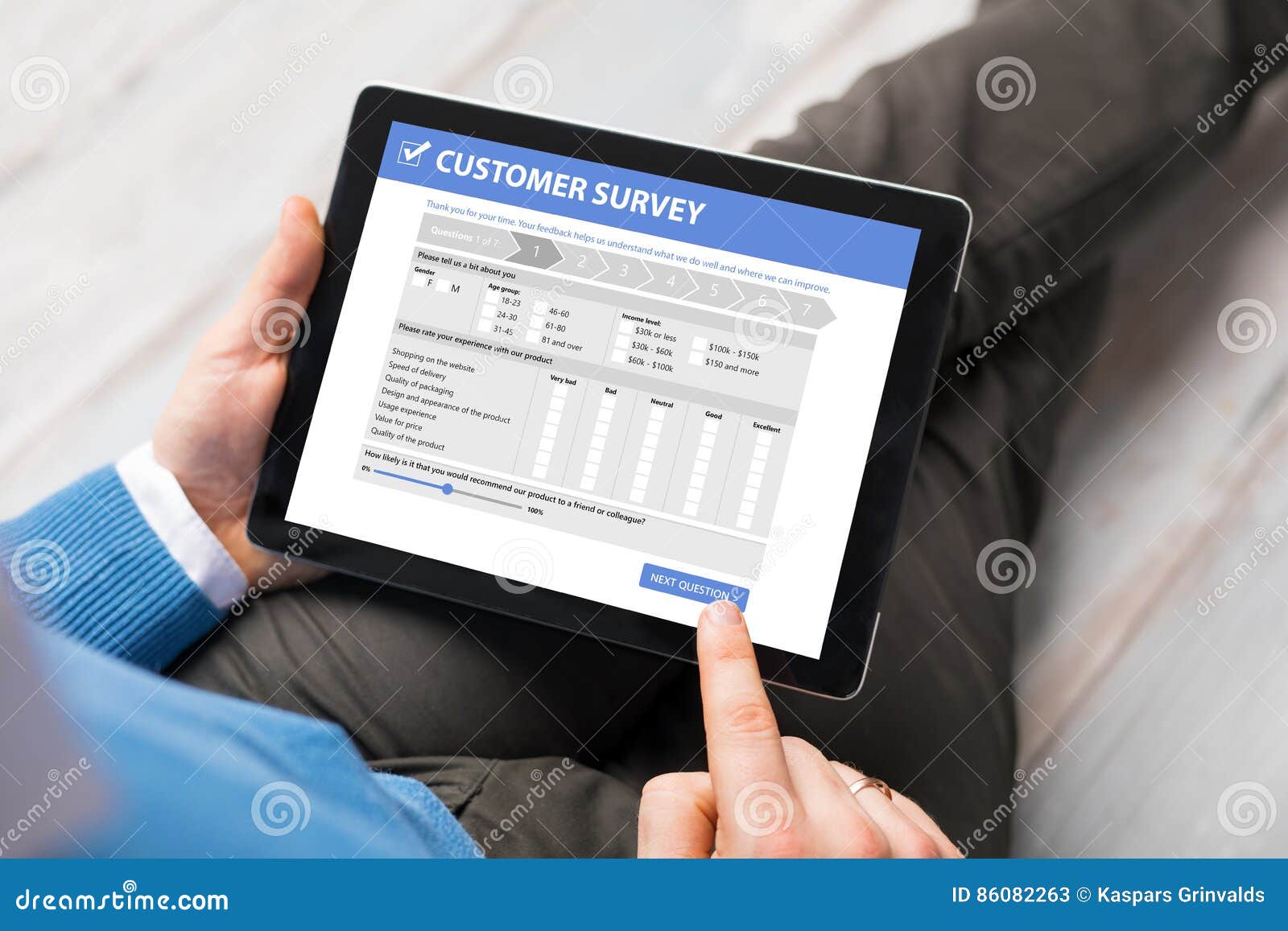 Man Filling Customer Survey Form on Tablet Computer Stock Image - Image ...