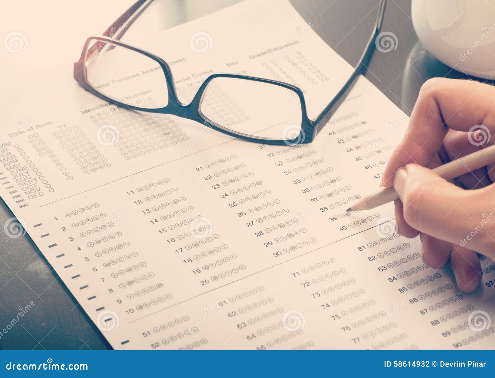 Man Filling a Standardized Test Form Stock Photo - Image of macro ...