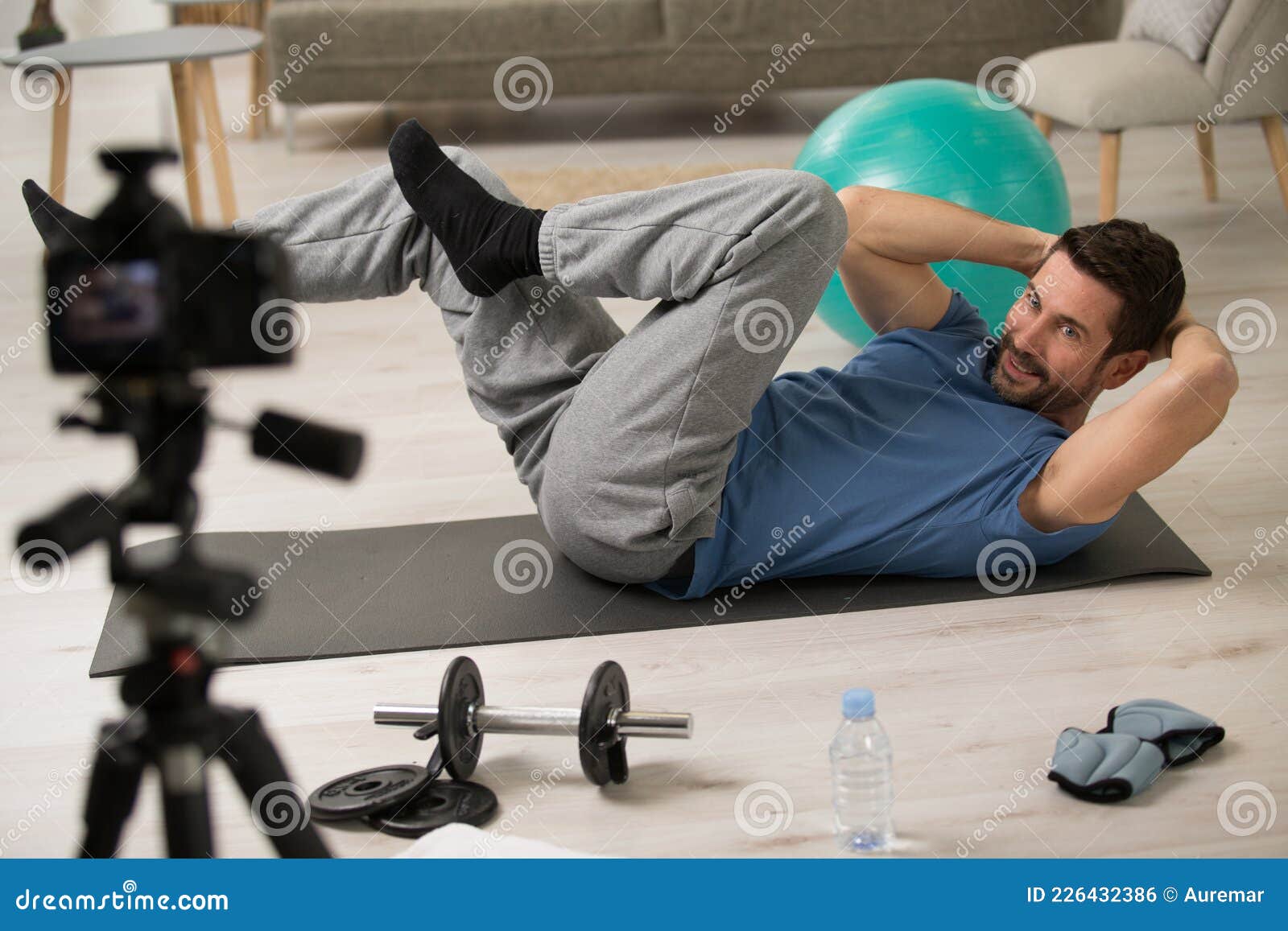 Man Filming Exercise Workout Stock Photo - Image of health, recording ...