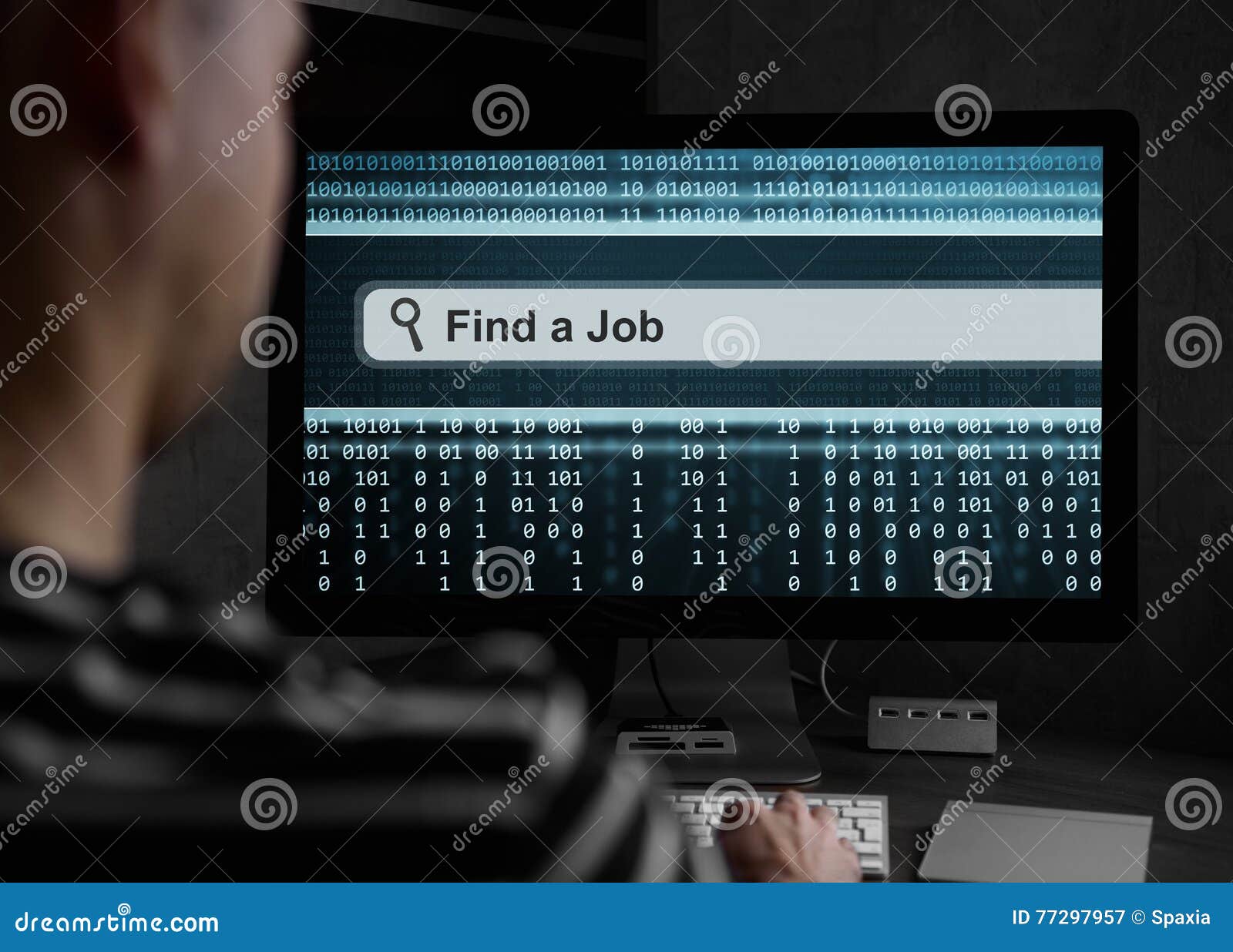 Man Finding for a Job on Computer Stock Image - Image of online, home ...