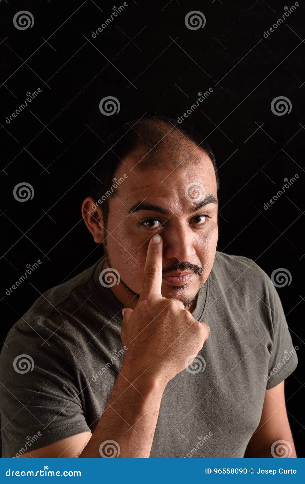 Man with Finger Pointing Eye Stock Photo - Image of latin, happy: 96558090