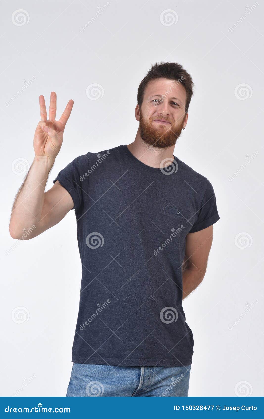 Man with Finger in the Shape of Number Three Stock Image - Image of ...
