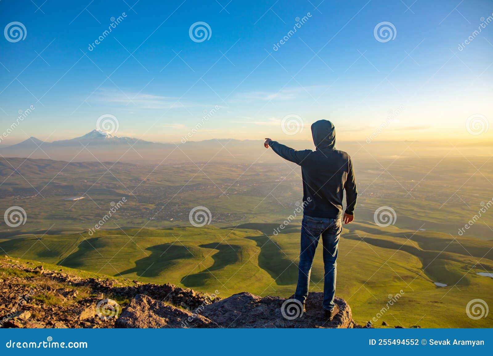 Man Finger Show in Mountain Stock Photo - Image of finger, travel ...